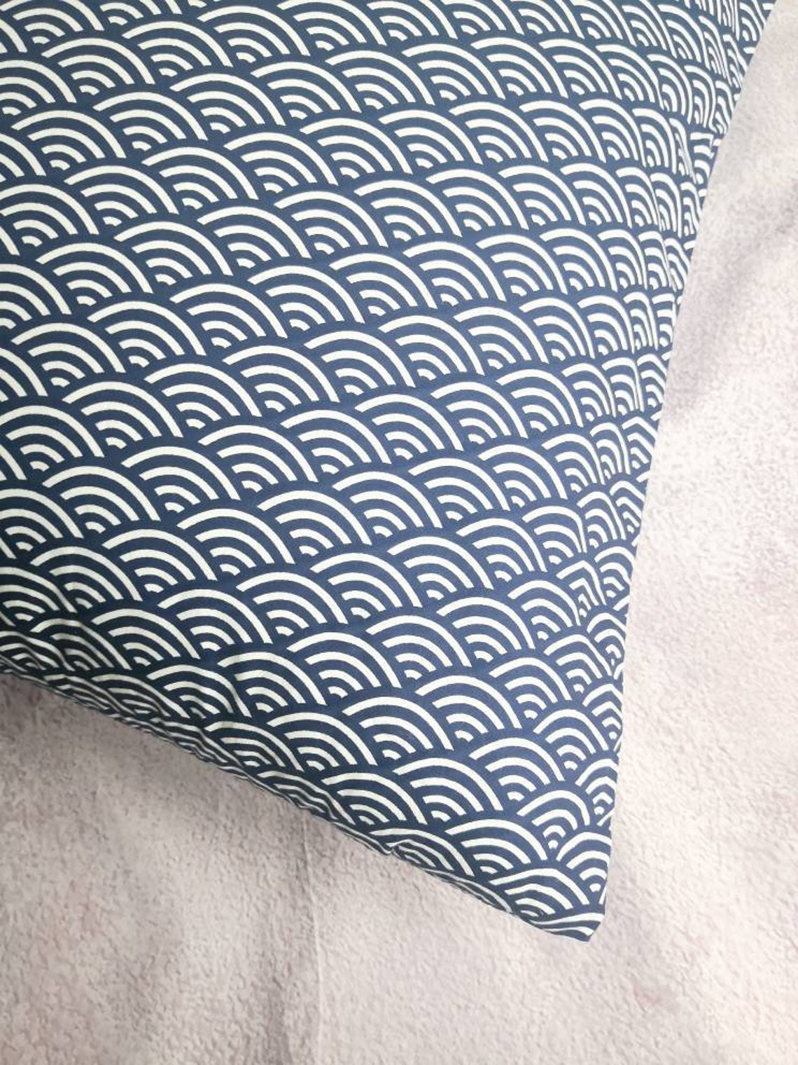 Blue Japanese Wave Print Pillow Cover, Indigo Minimal Boho Cushion - Etsy