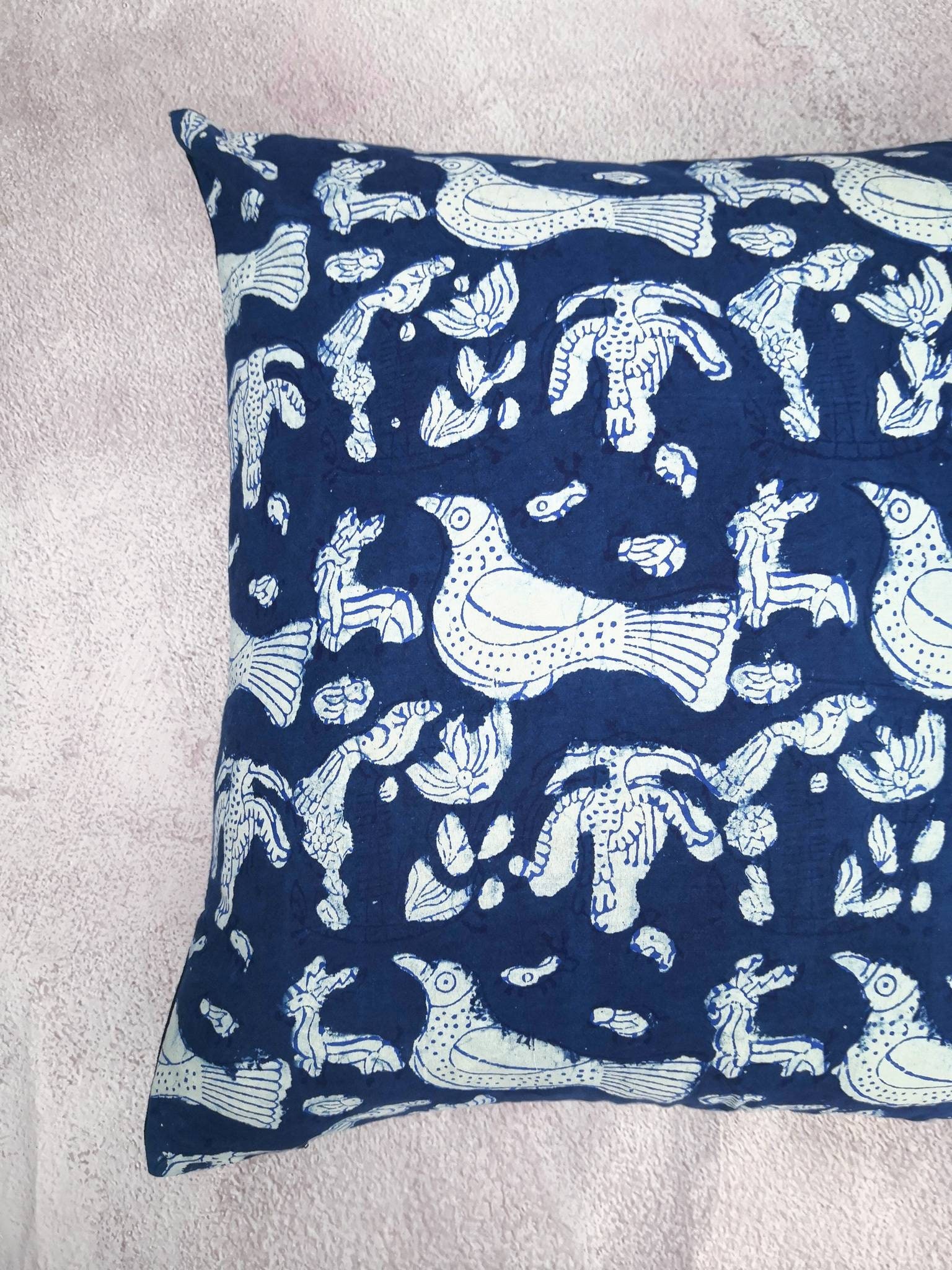 Organic Blue India Block Print Pillow, Handmade Block Print Pillow ...