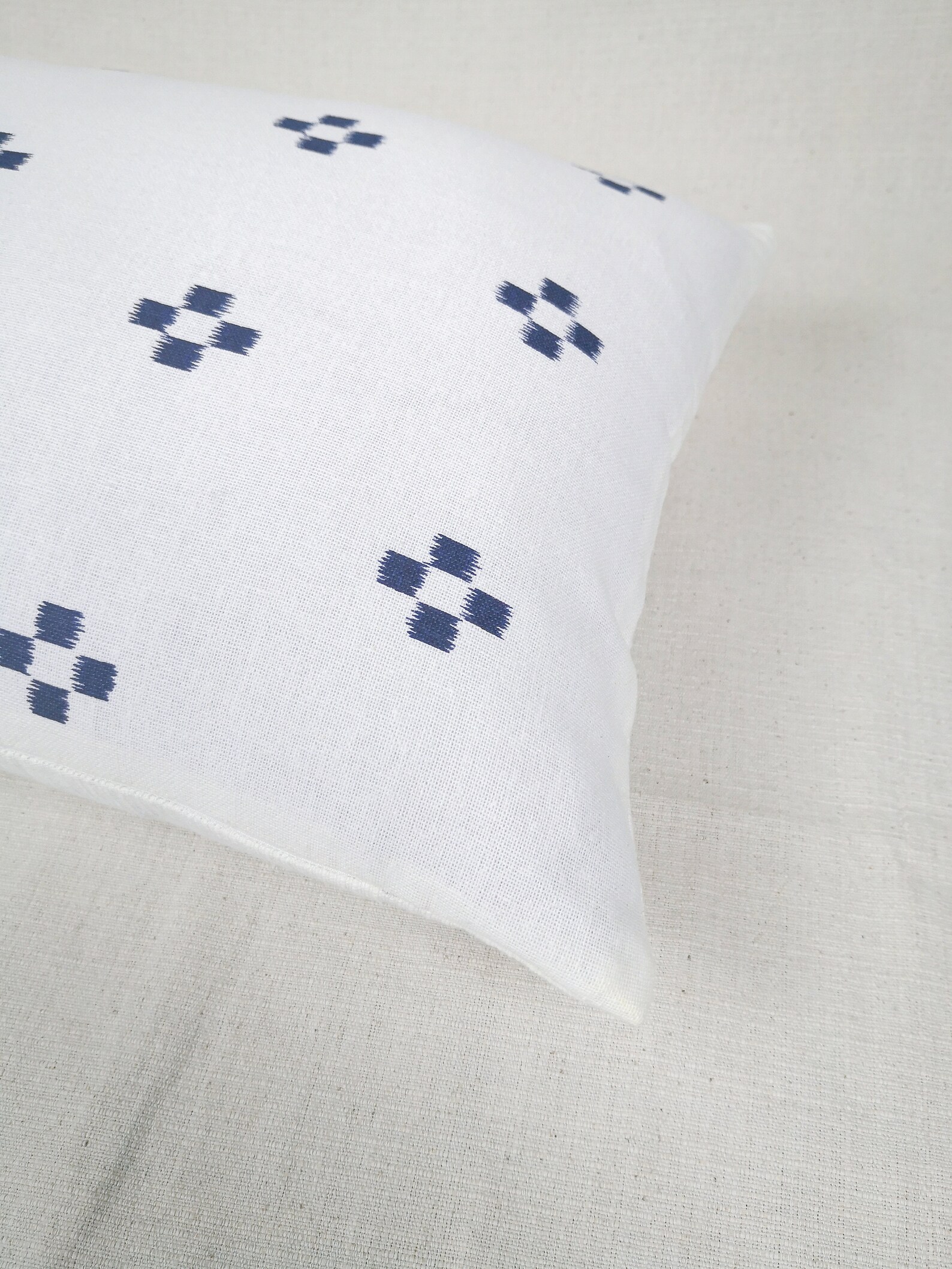 Off White Block Print Pillow, Chiang Mai Cotton Pillow, Netrual Pillow ...