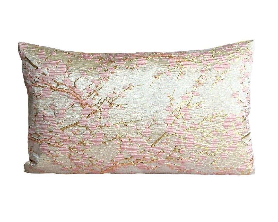 Luxury Metallic Pink & Gold Jacquard Pillow, Sakura Pillow, Japanese ...