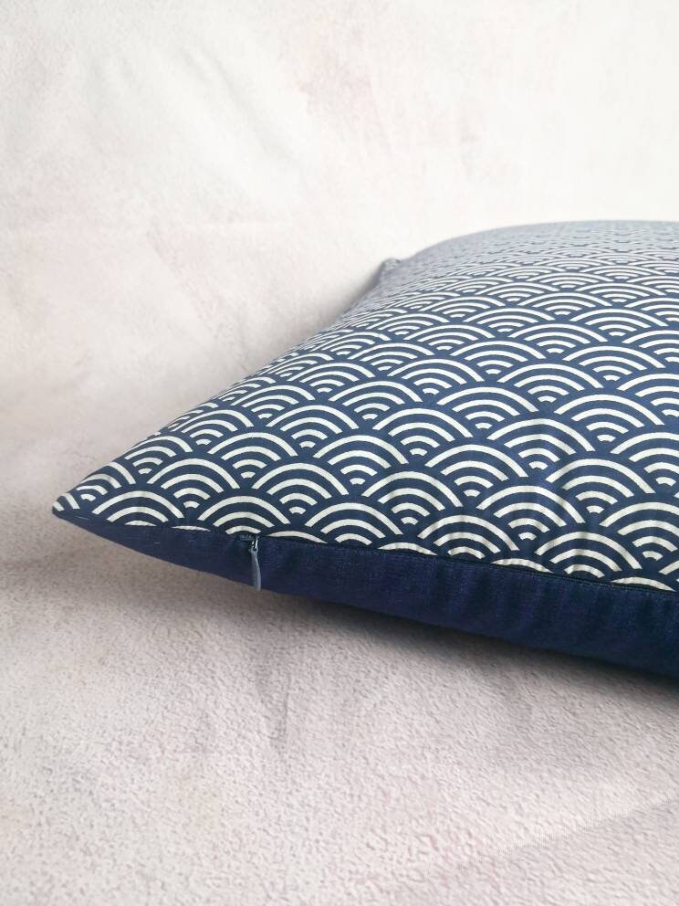 Blue Japanese Wave Print Pillow Cover, Indigo Minimal Boho Cushion - Etsy