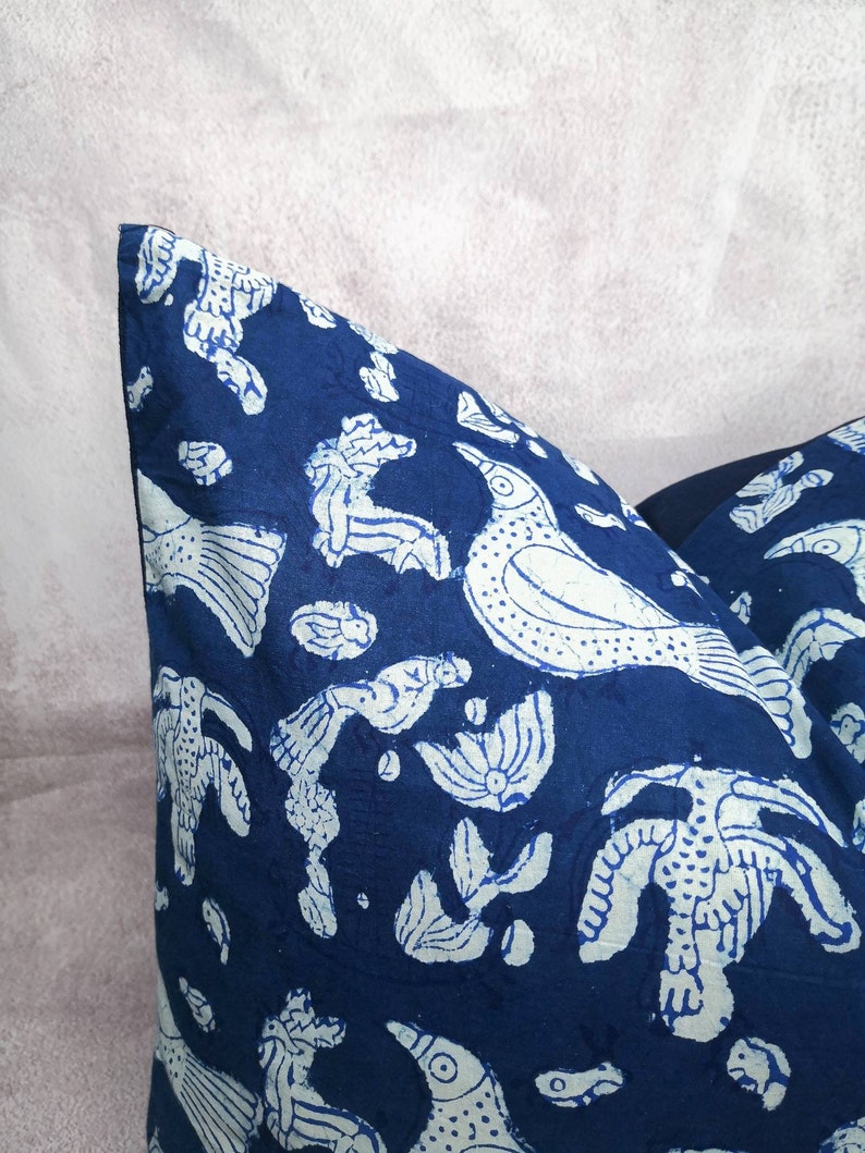 Organic Blue India Block Print Pillow, Handmade Block Print Pillow ...