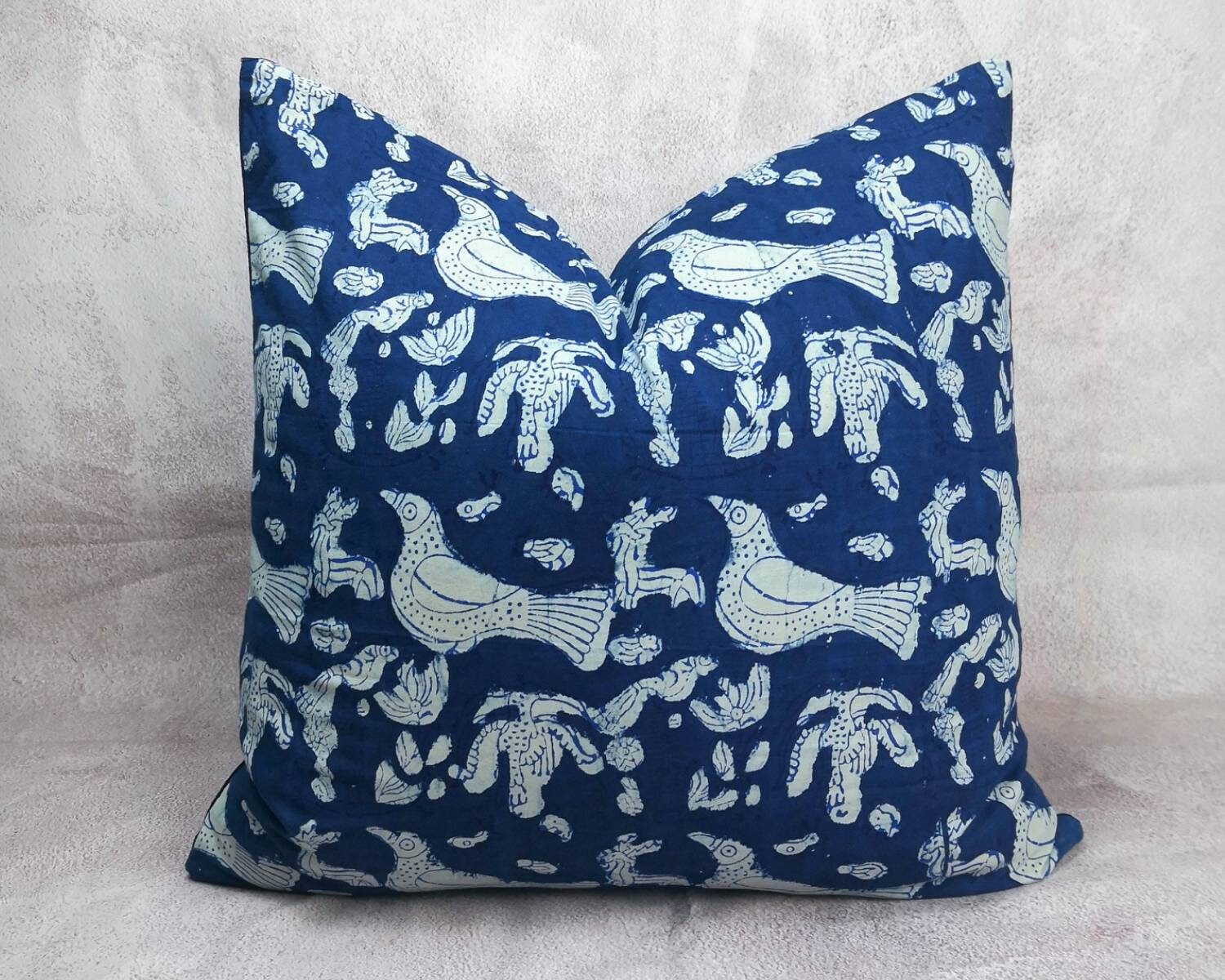 Organic Blue India Block Print Pillow, Handmade Block Print Pillow ...