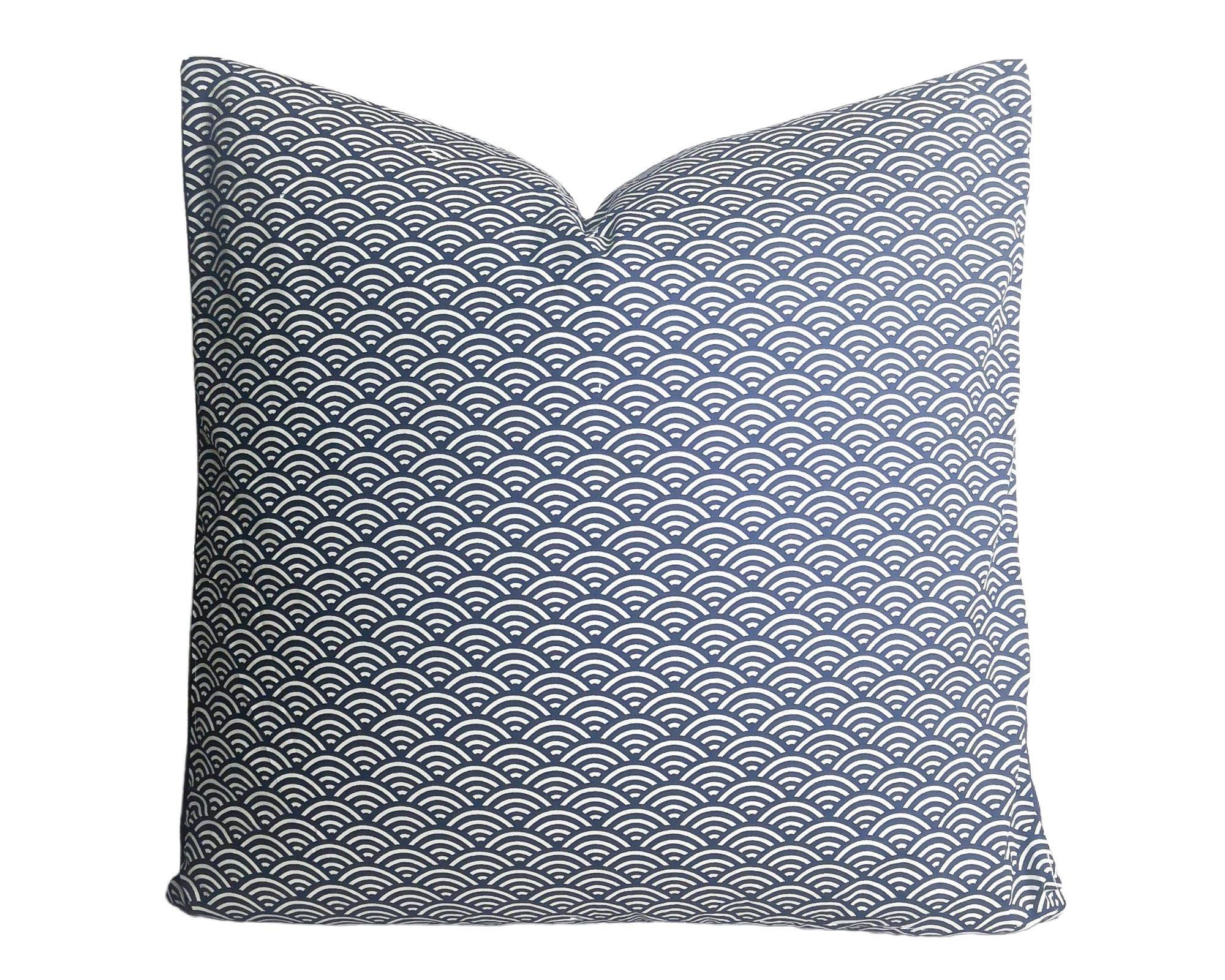 Blue Japanese Wave Print Pillow Cover, Indigo Minimal Boho Cushion - Etsy