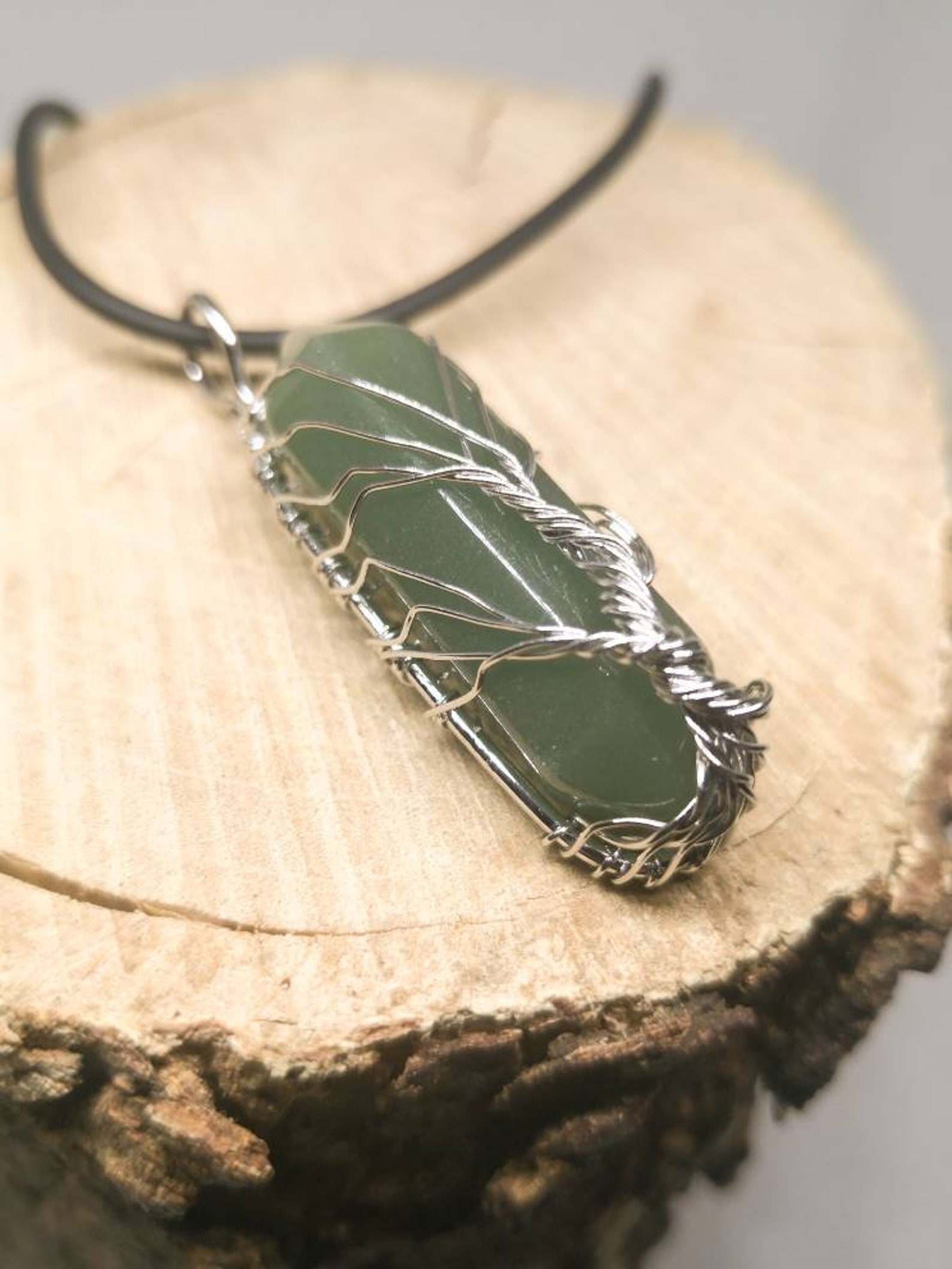 Men's Jade Stone Necklace, Handmade Wire Wrapped Pendant - Etsy