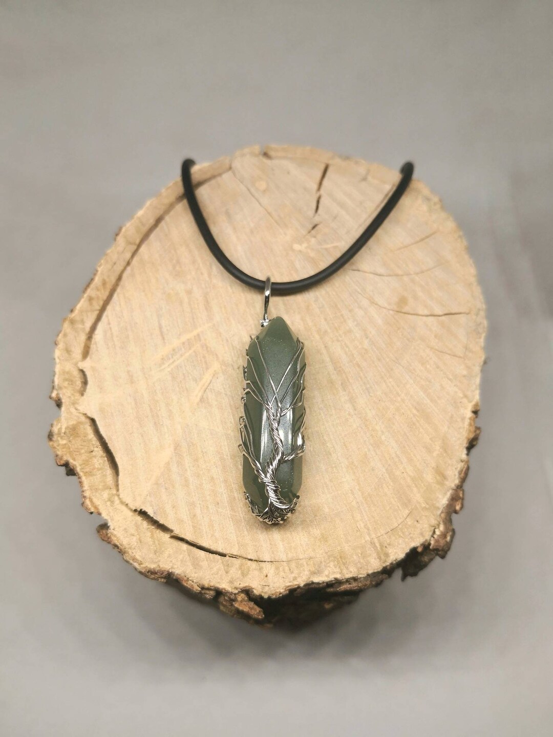 Men's Jade Stone Necklace, Handmade Wire Wrapped Pendant - Etsy