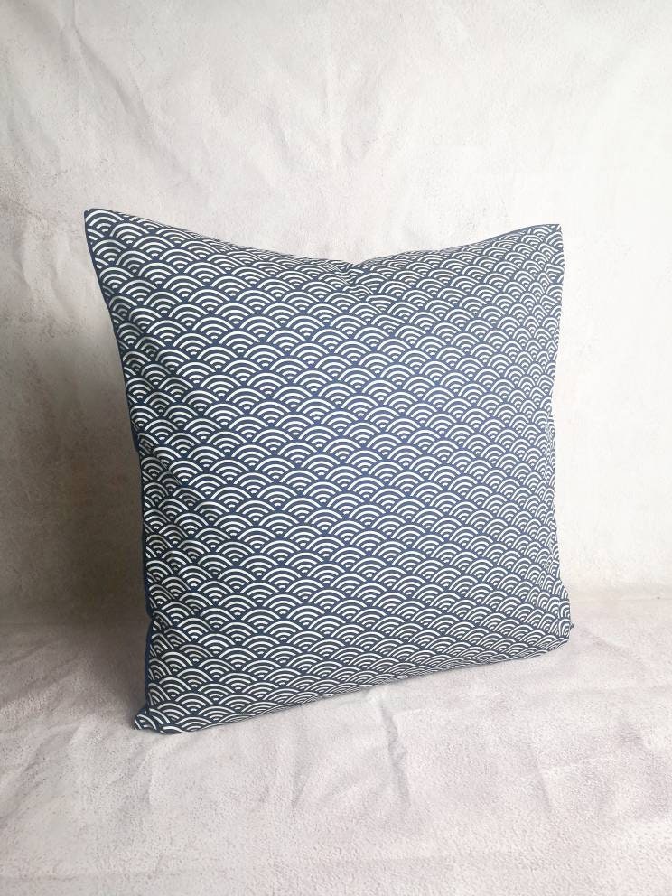 Blue Japanese Wave Print Pillow Cover, Indigo Minimal Boho Cushion - Etsy
