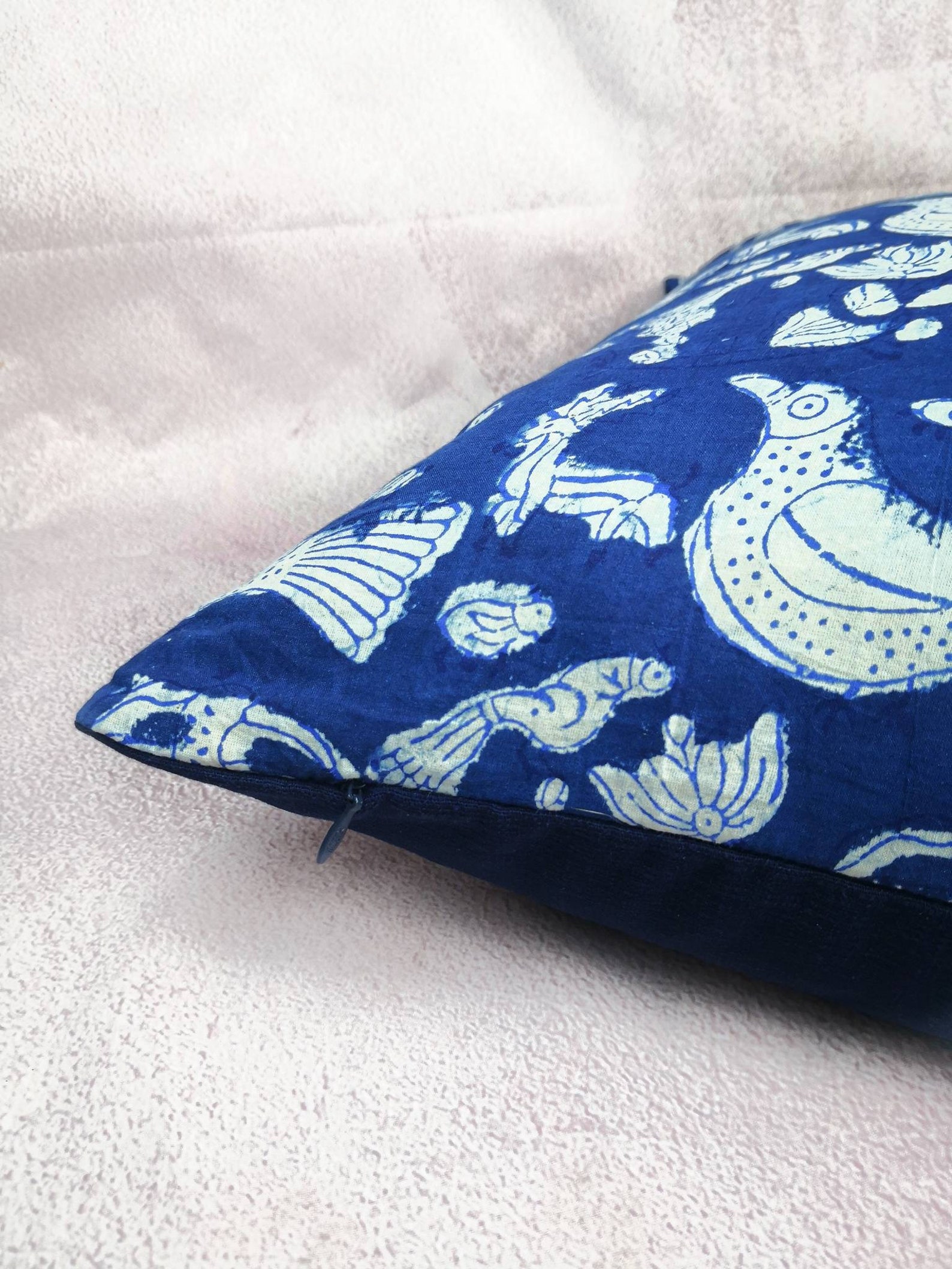 Organic Blue India Block Print Pillow, Handmade Block Print Pillow ...