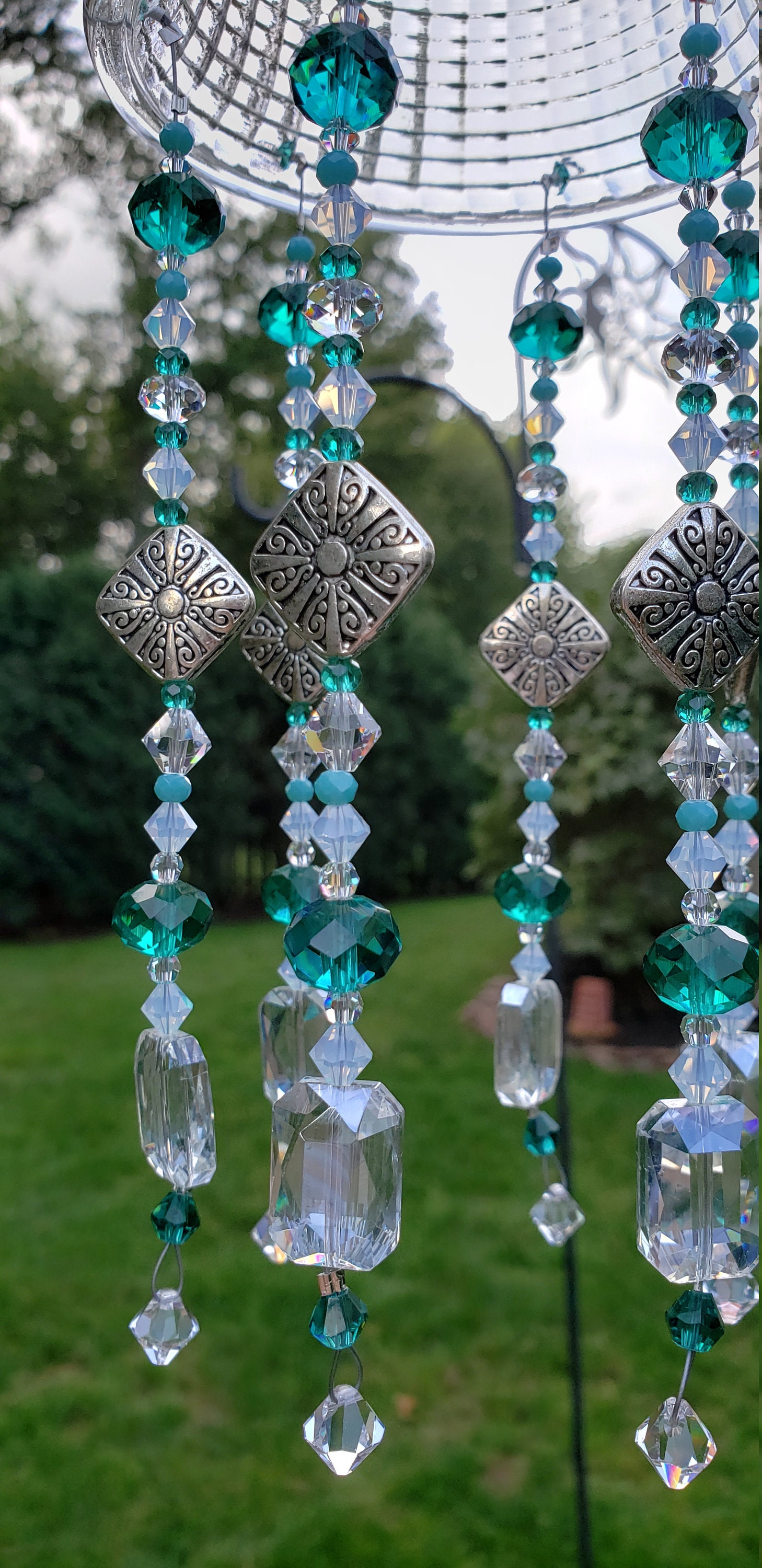 Bluegreen and Clear Crystal Suncatcher / Glass and Metal Beads ...