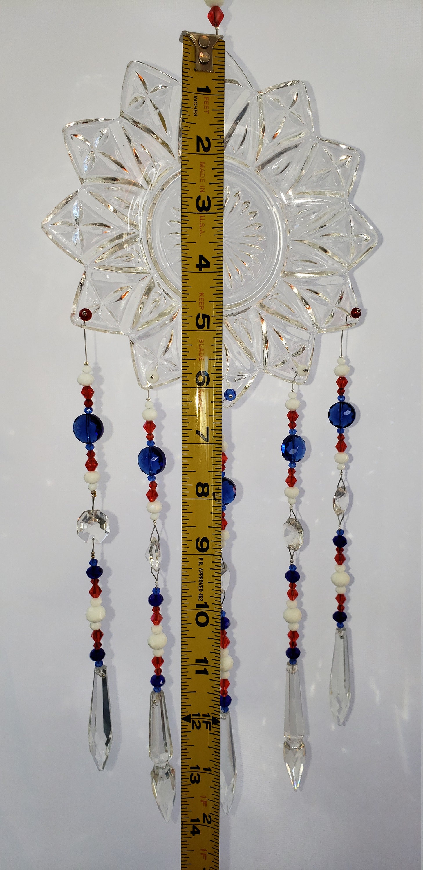 Red, White and Blue Crystal Suncatcher / Plate / Glass Beads ...
