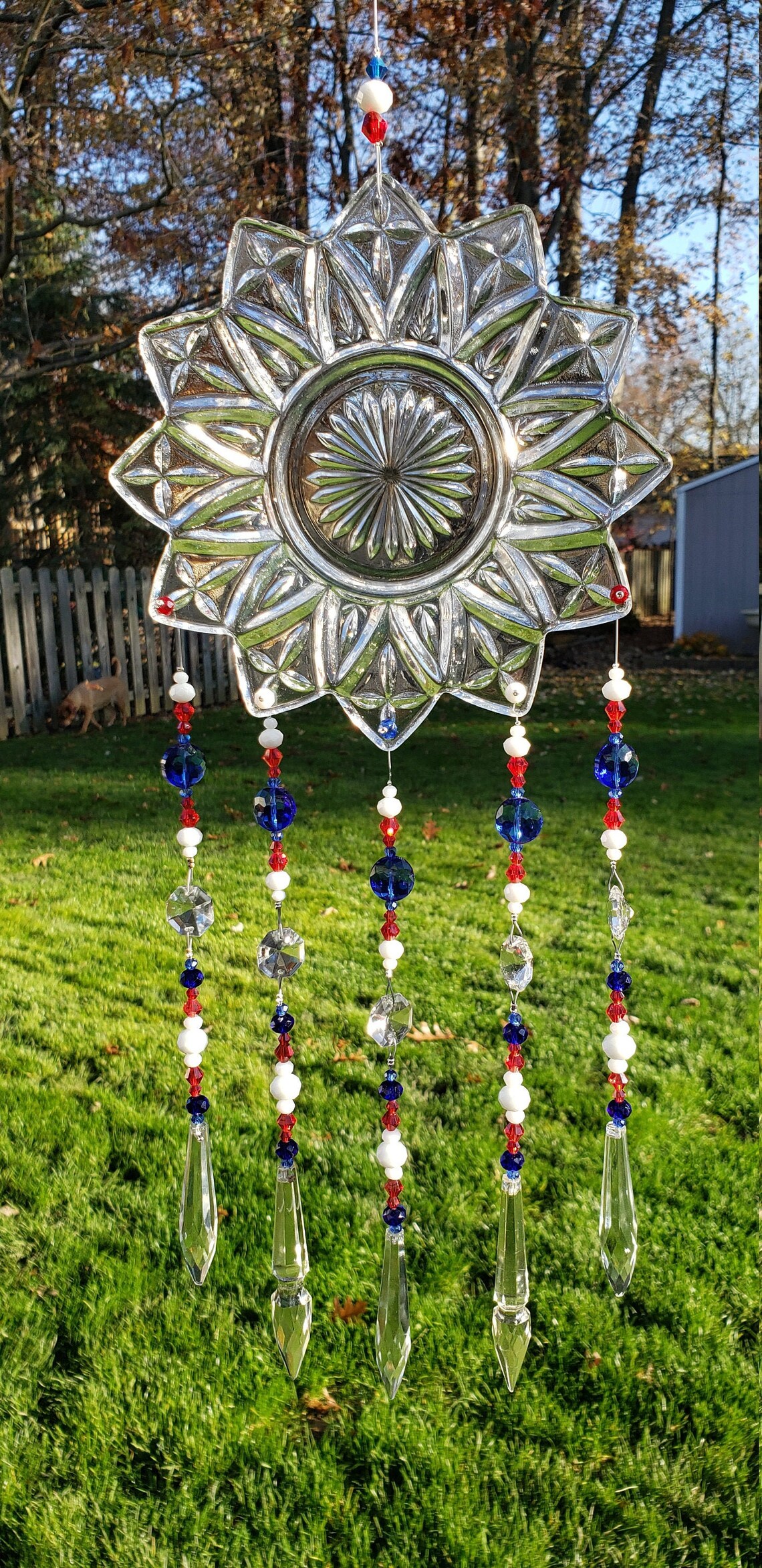Red, White and Blue Crystal Suncatcher / Plate / Glass Beads ...