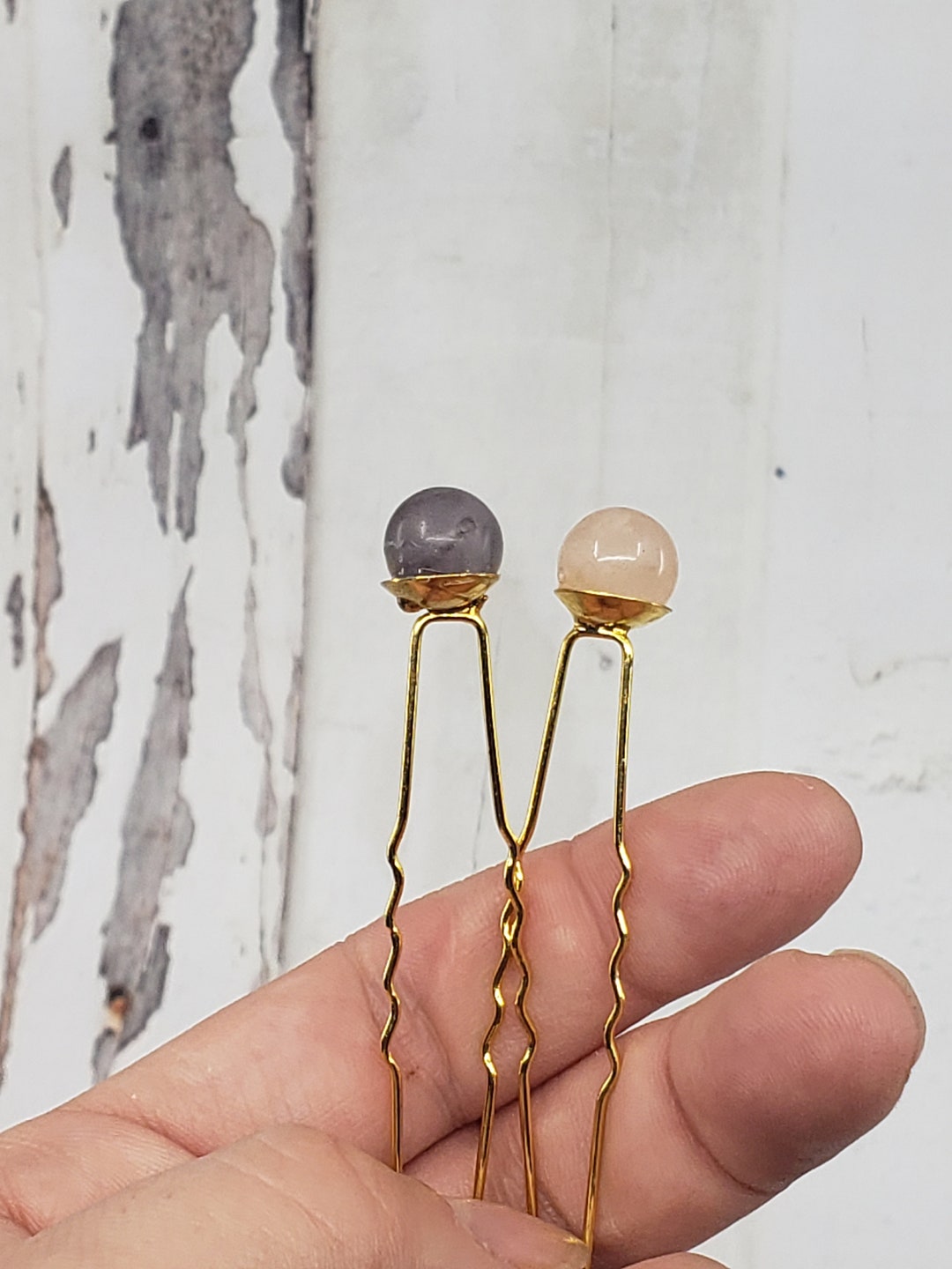 Rose Quartz & Amythest Hair Pins - Set of 2 - Real Stone Hair Pins ...