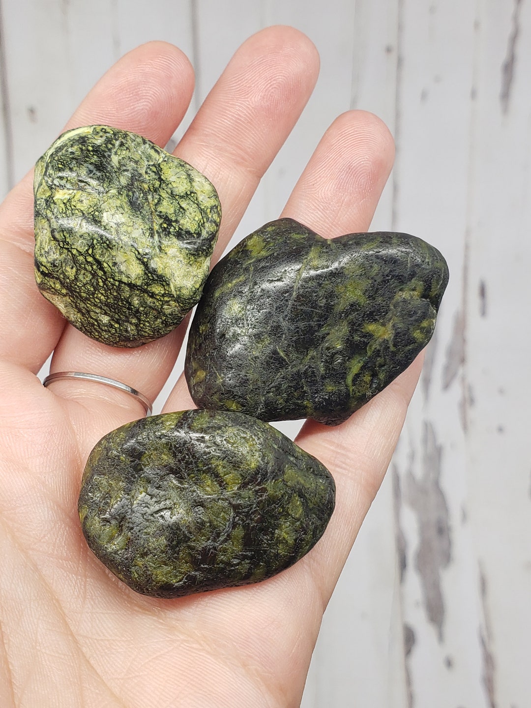 Tumbled Serpentine With Magnetite and Aragonite Crystal Set of 3 Raw ...