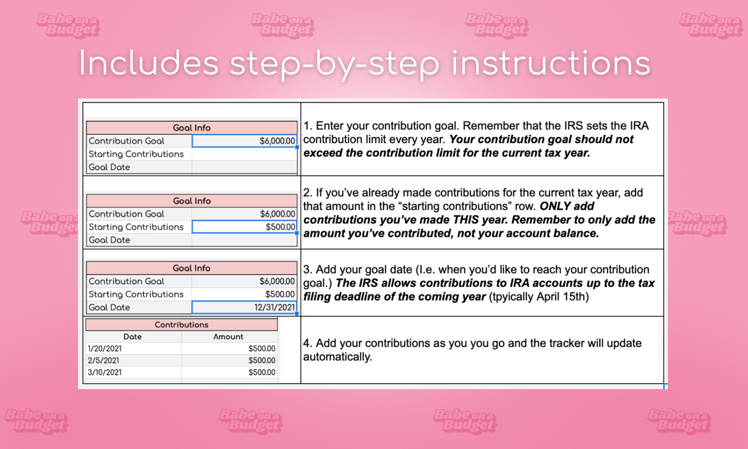 IRA Tracker Savings Spreadsheet Savings Tracker Dashboard Goole Sheet ...