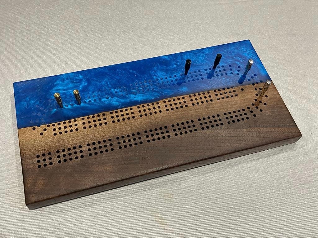 Live Edge Walnut Cribbage Board Designed With Blue Resin River - Etsy