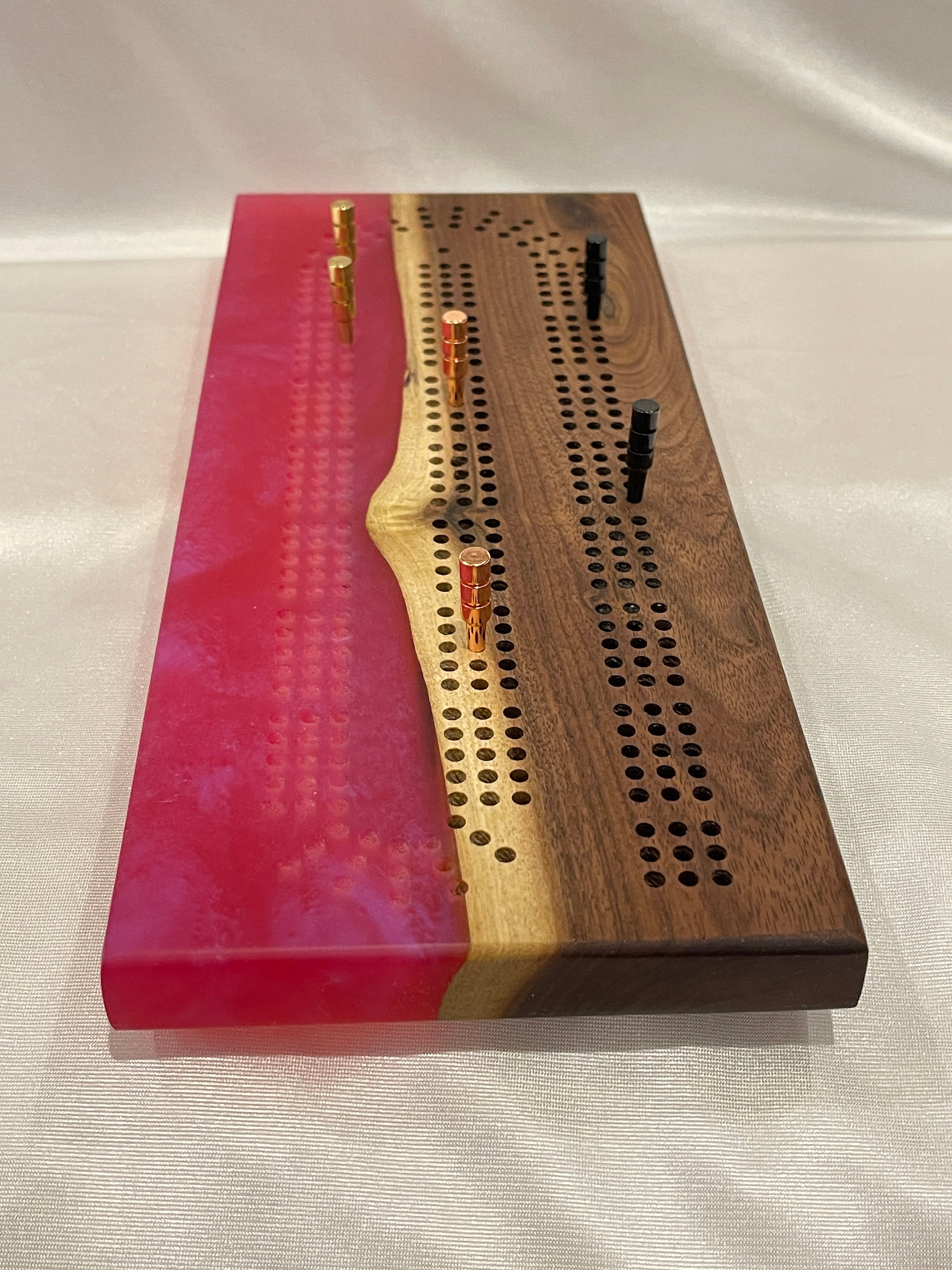 Live Edge Walnut Cribbage Board Designed With Pink Fuscia - Etsy