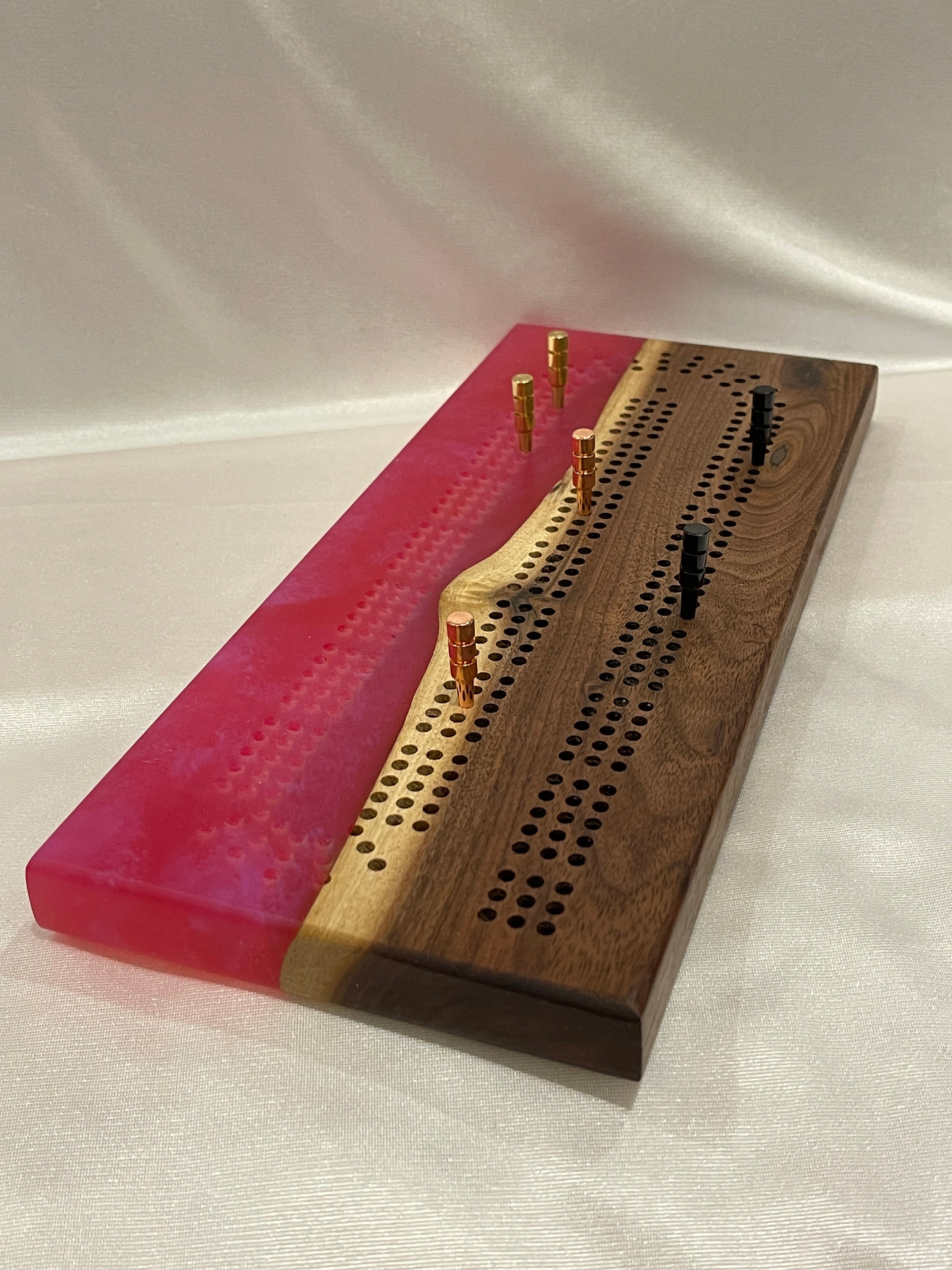 Live Edge Walnut Cribbage Board Designed With Pink Fuscia Resin River ...