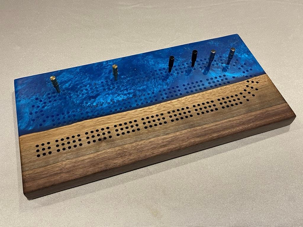 Live Edge Walnut Cribbage Board Designed With Blue Resin River - Etsy