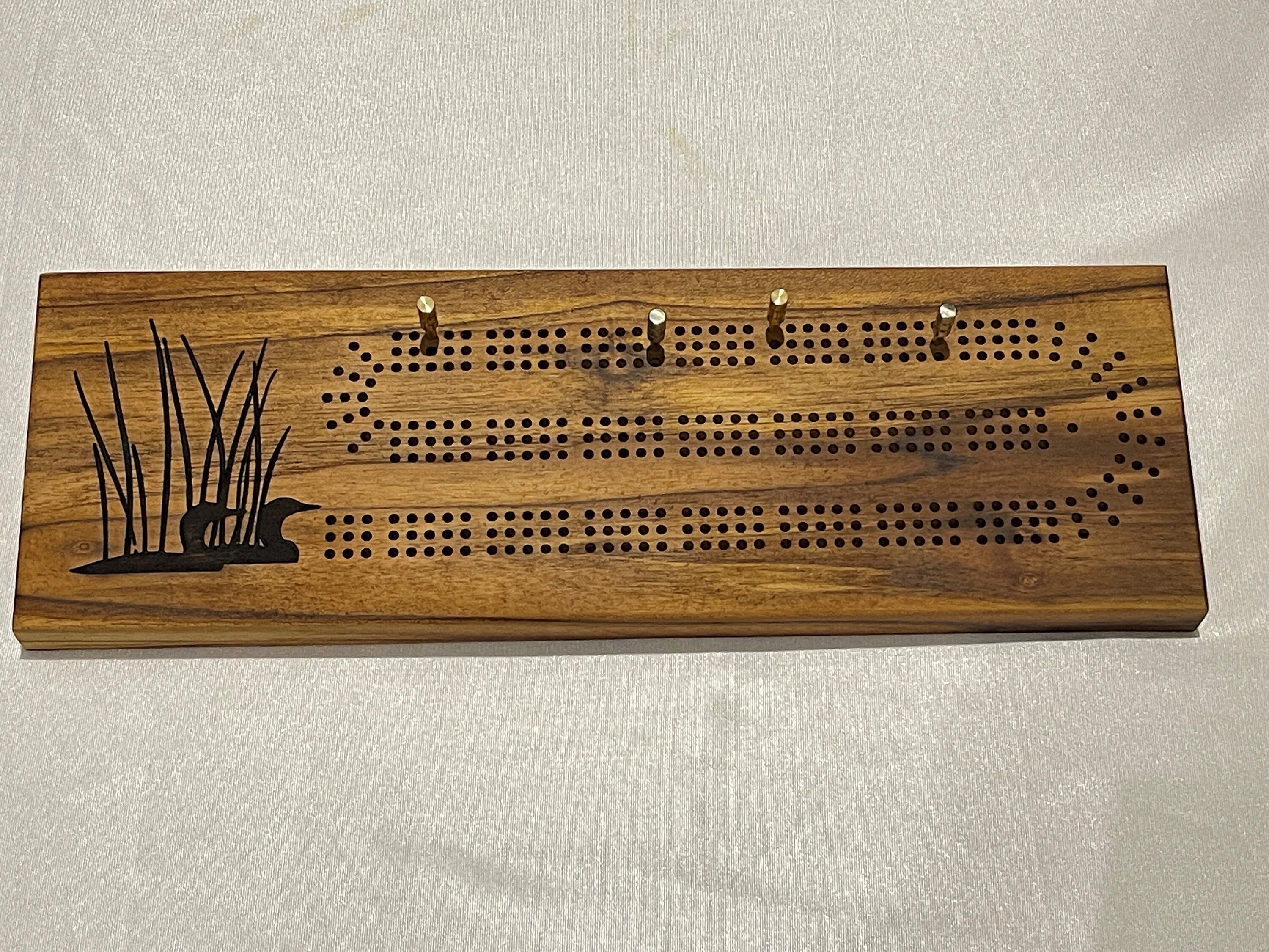 Handmade Teak Wooden Cribbage Board With Laser Engraved Swimming Loons ...