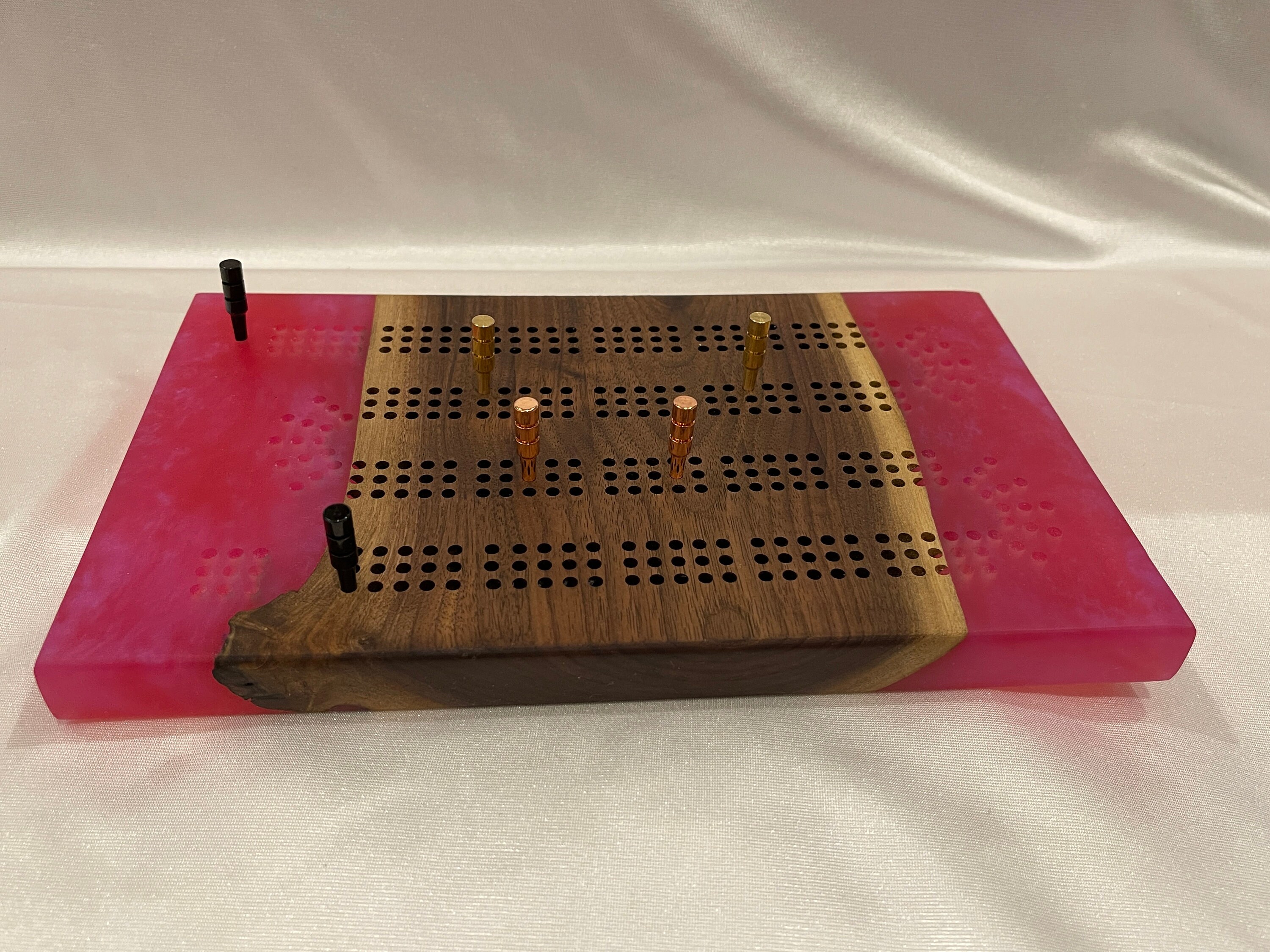 Live Edge Walnut Cribbage Board Designed With Pink Fuscia - Etsy