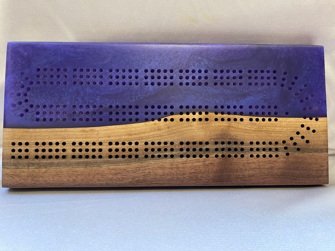 Live Edge Walnut Cribbage Board Designed With Purple Resin River - Etsy