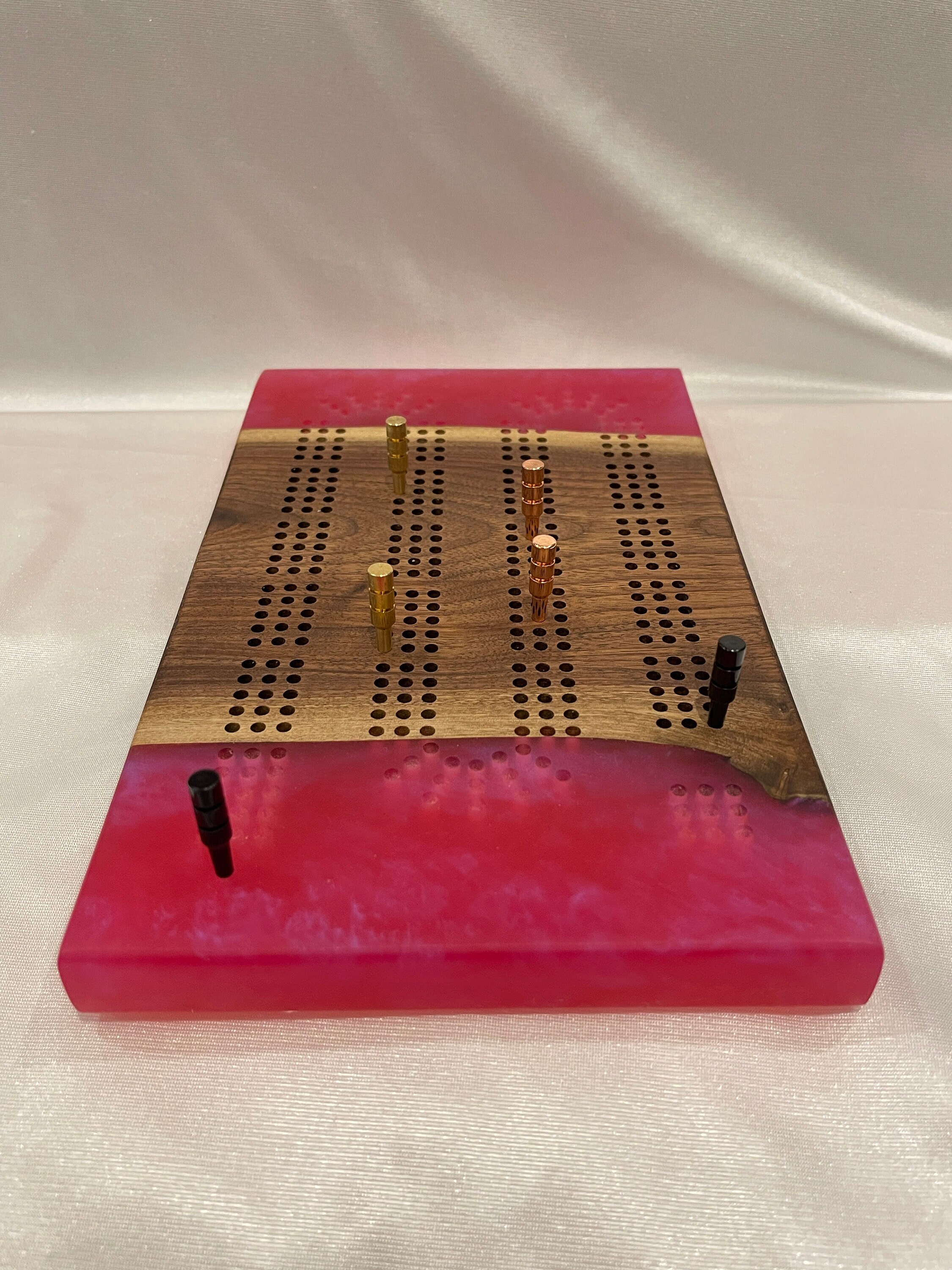 Live Edge Walnut Cribbage Board Designed With Pink Fuscia - Etsy