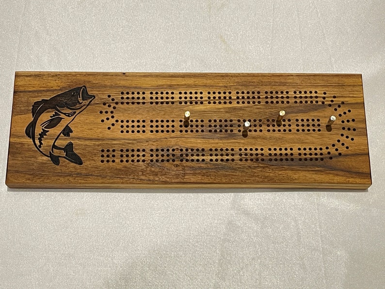 Handmade Teak Wooden Cribbage Board With Bass Fish - Etsy