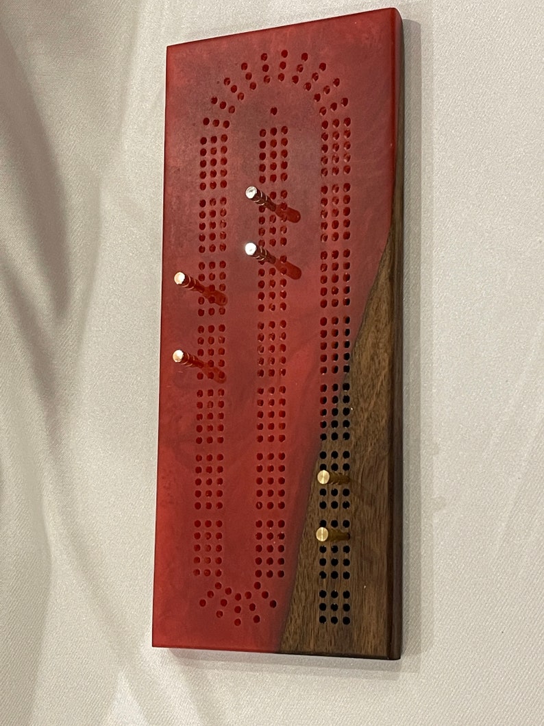 Live Edge Walnut Cribbage Board Designed With Red Resin River - Etsy
