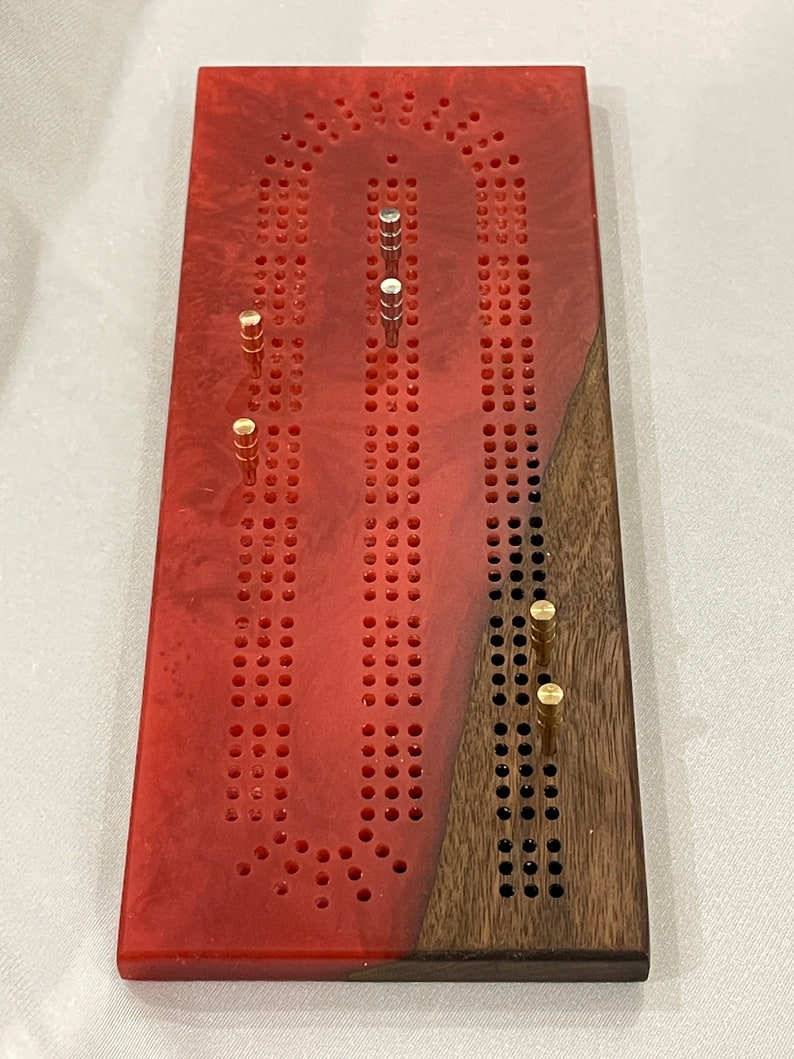 Live Edge Walnut Cribbage Board Designed With Red Resin River - Etsy