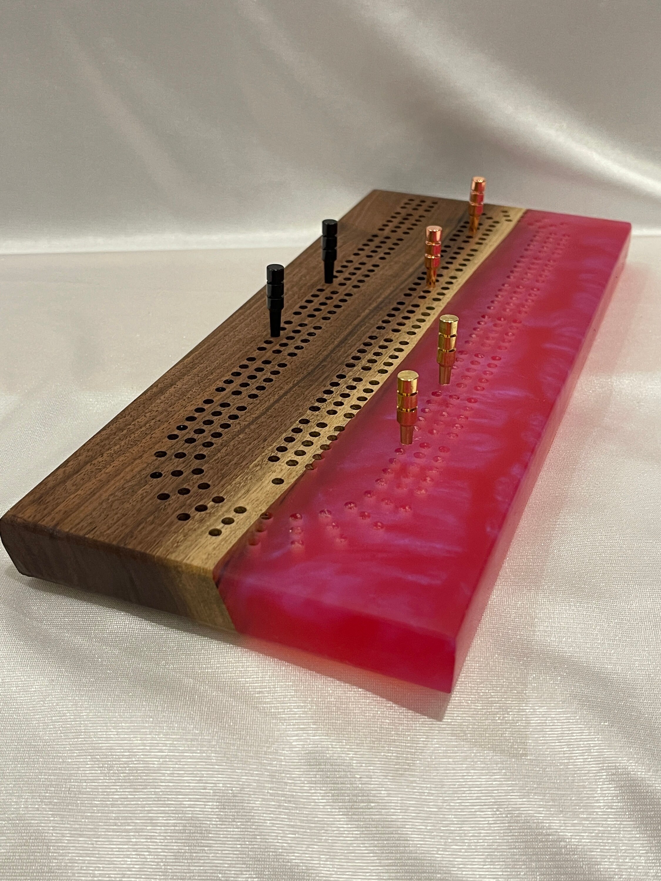 Live Edge Walnut Cribbage Board Designed With Pink Fuscia - Etsy