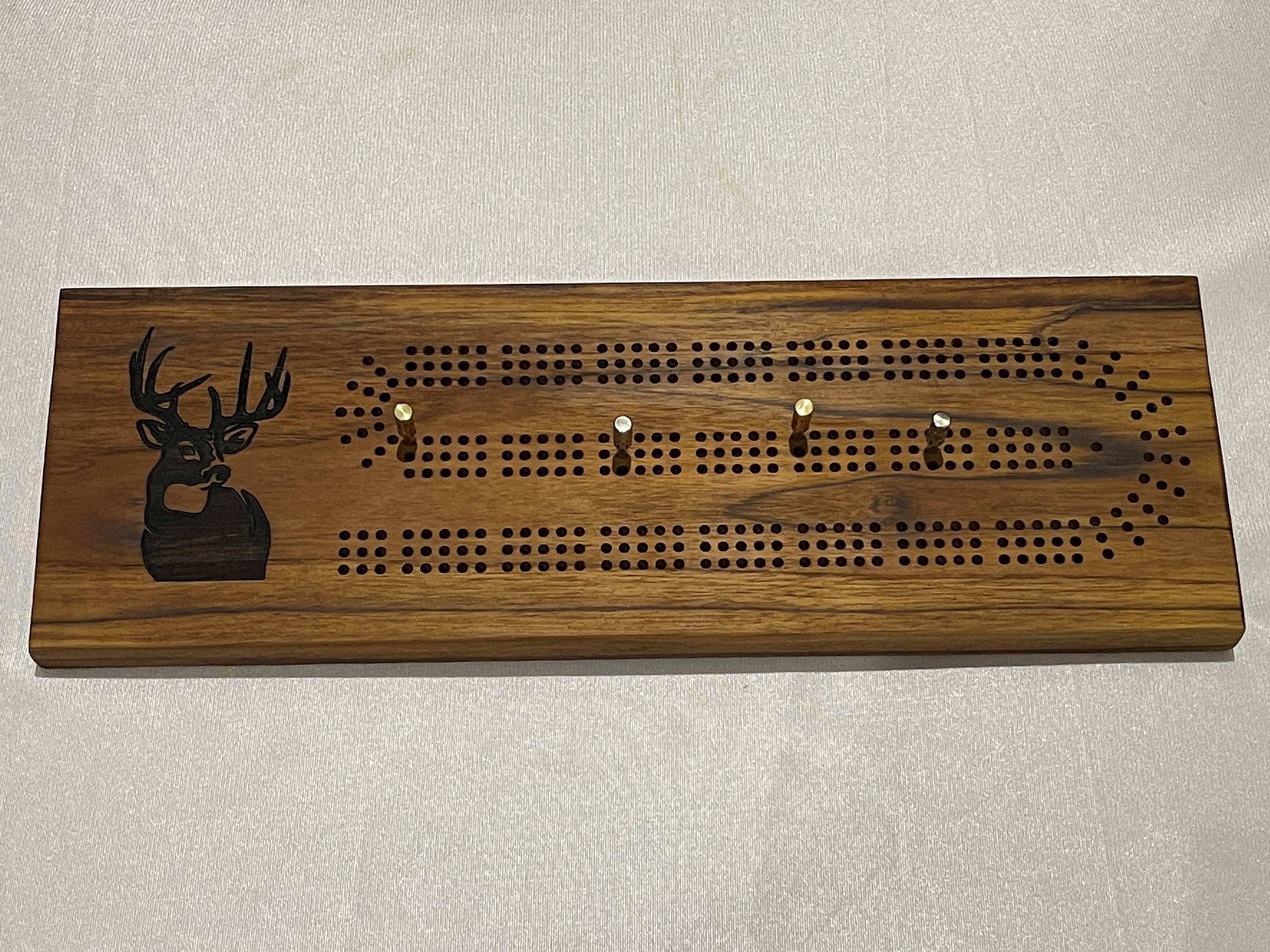 Handmade Wooden Teak Cribbage Board With Deer - Etsy