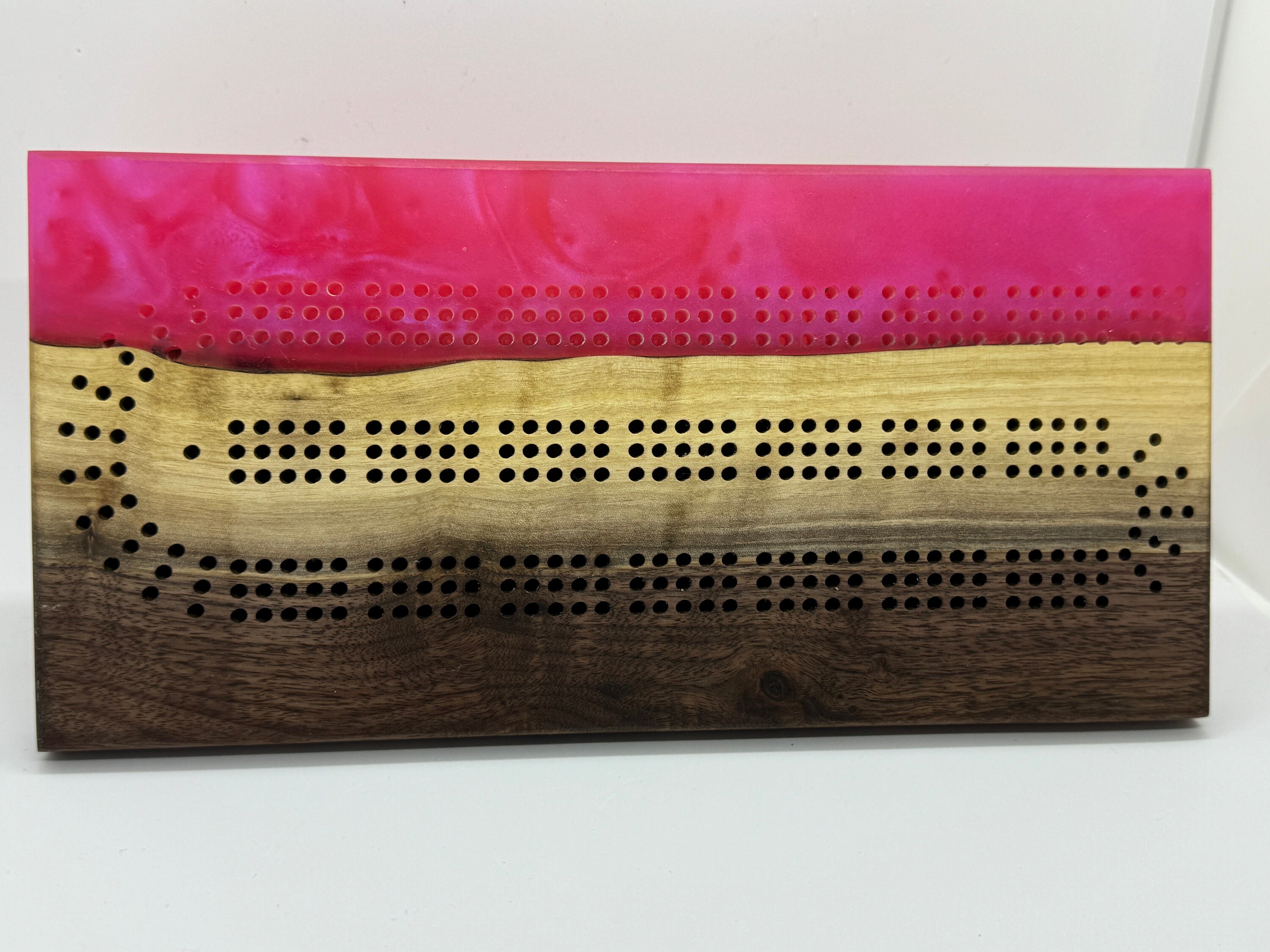 Live Edge Walnut Cribbage Board Designed With Pink Fuscia Resin River ...