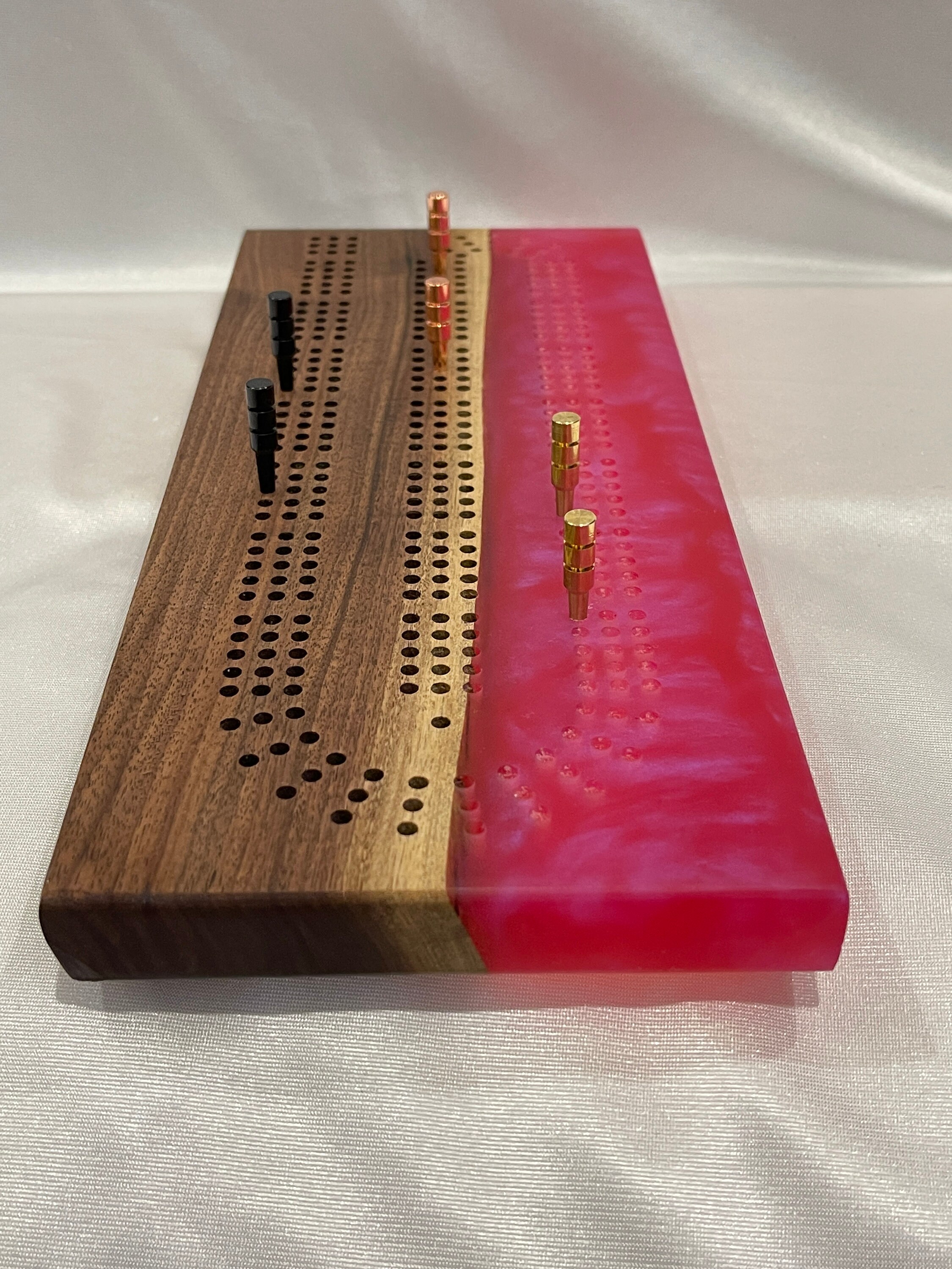 Live Edge Walnut Cribbage Board Designed With Pink Fuscia - Etsy