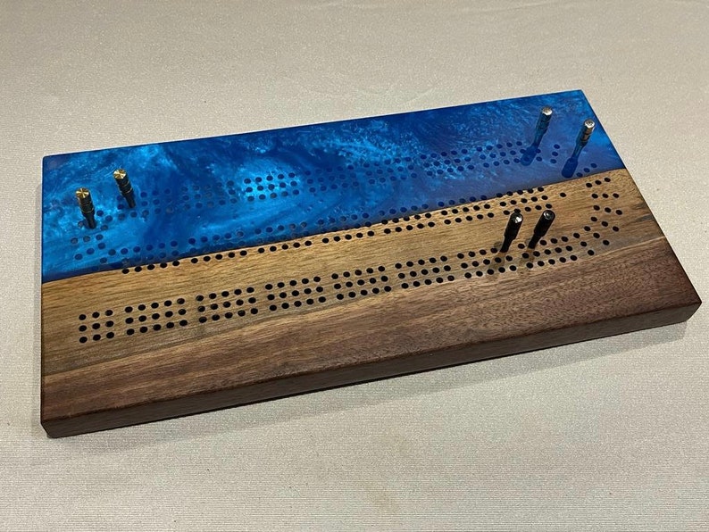 Live Edge Walnut Cribbage Board Designed With Blue Resin River - Etsy