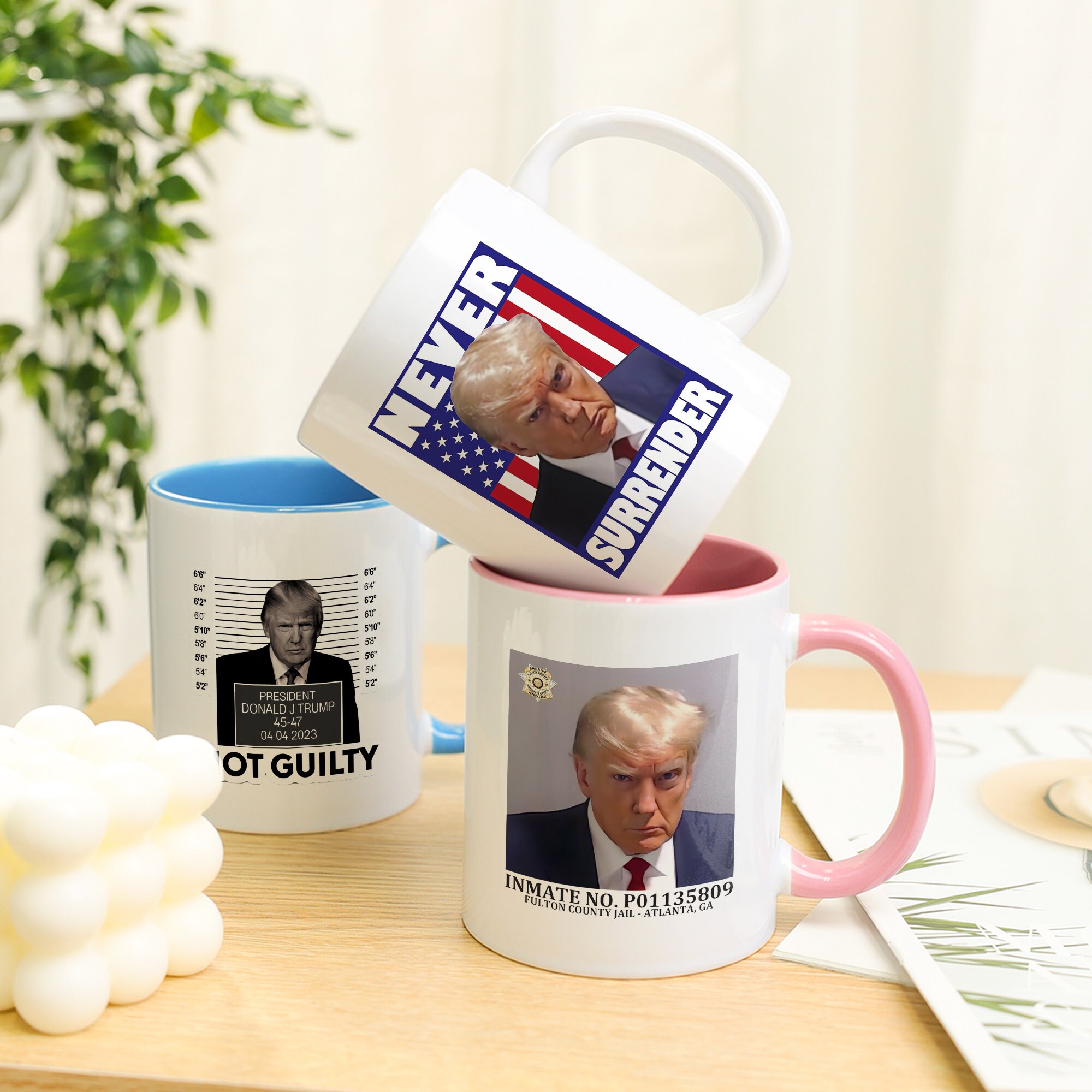 Donald Trump Mugshot Coffee Mug, Not Guilty Trump Mug, Never Surrender ...