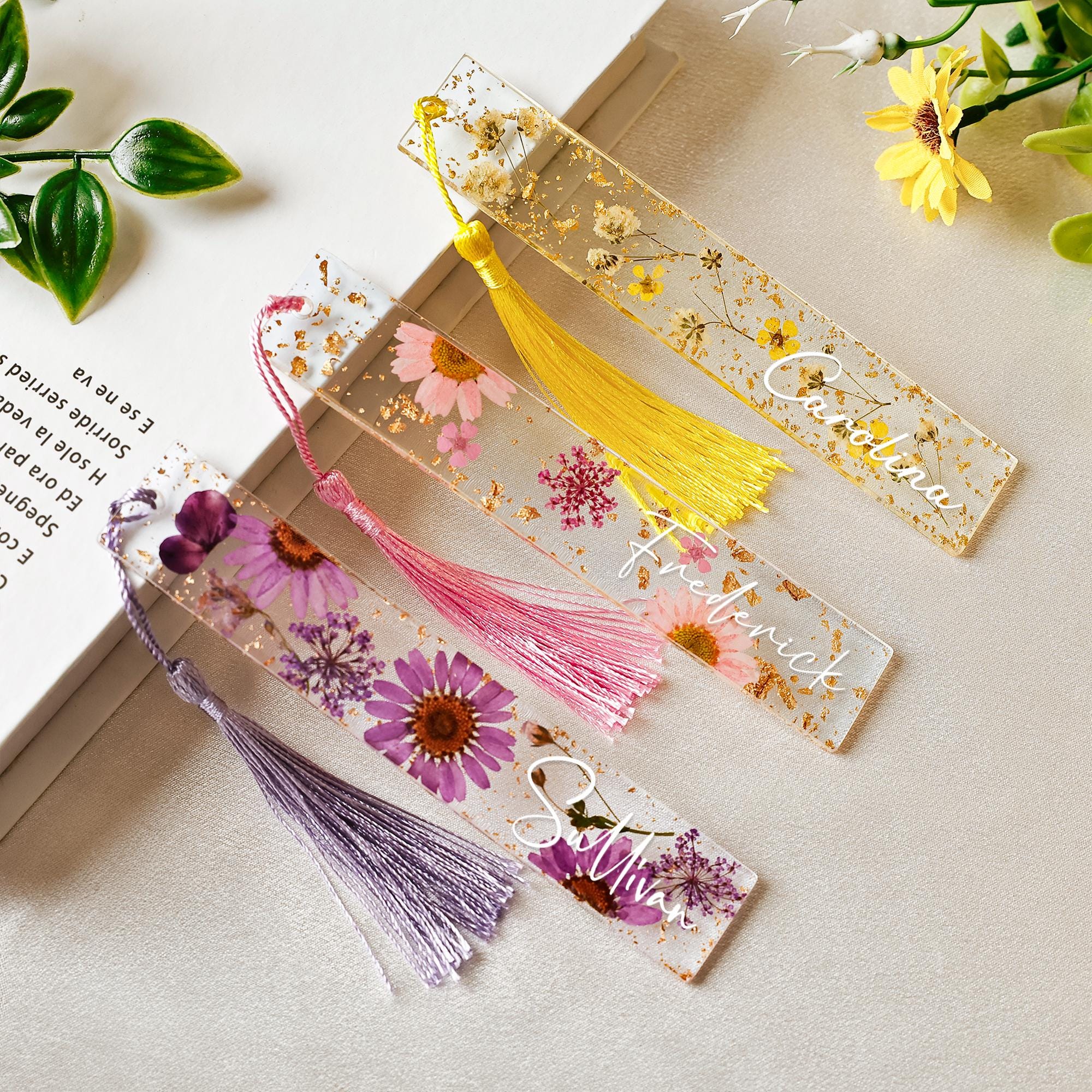 Pretty Pressed Flower Bookmark, Custom Name Resin Bookmark, Book Lover ...