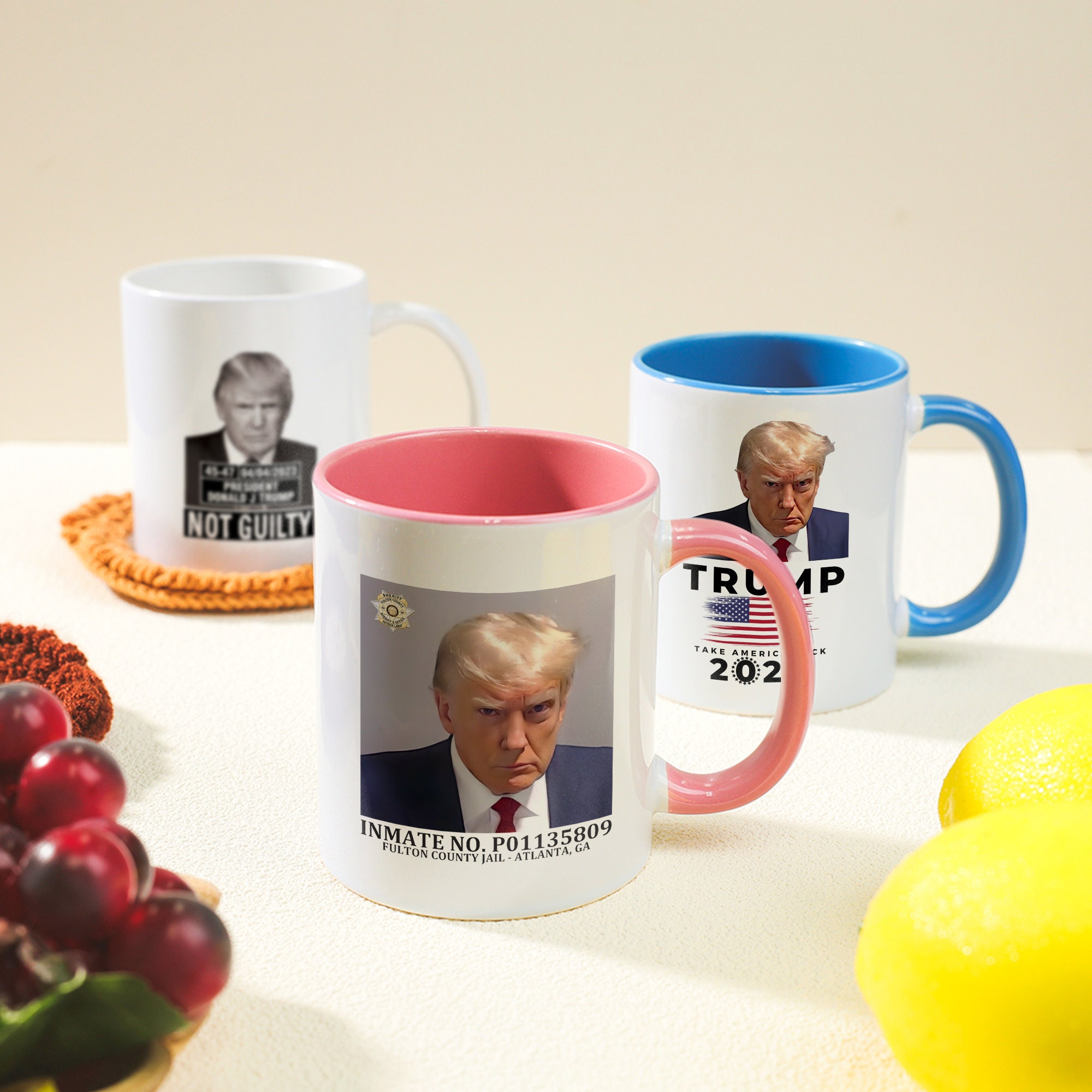Donald Trump Mugshot Coffee Mug, Not Guilty Trump Mug, Never Surrender ...