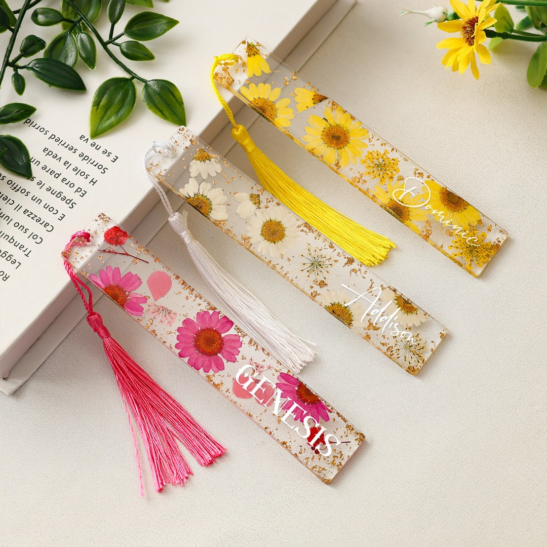 Custom Flower Resin Bookmark, Bookmark Personalised, Floral Bookmark ...