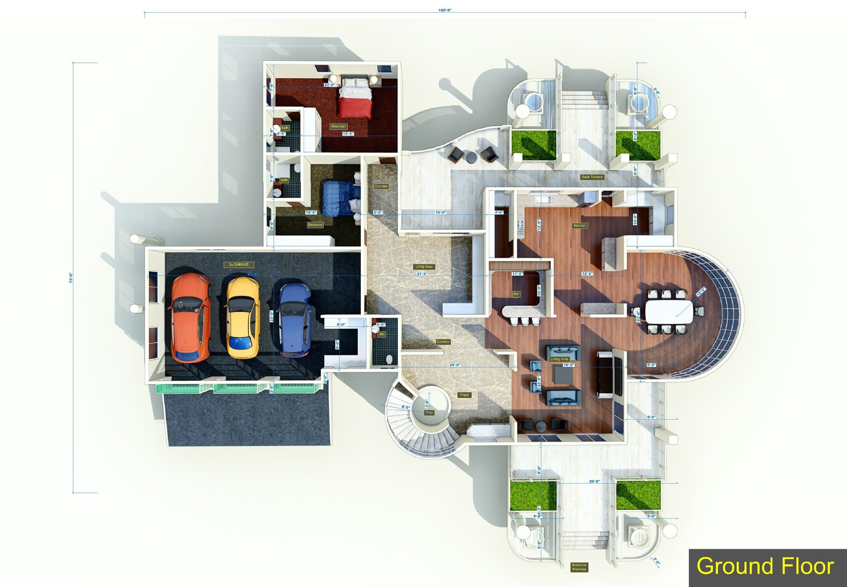 6000 Sqft Luxury House Plan, 5 Bedroom Contemporary Floor Plans ...
