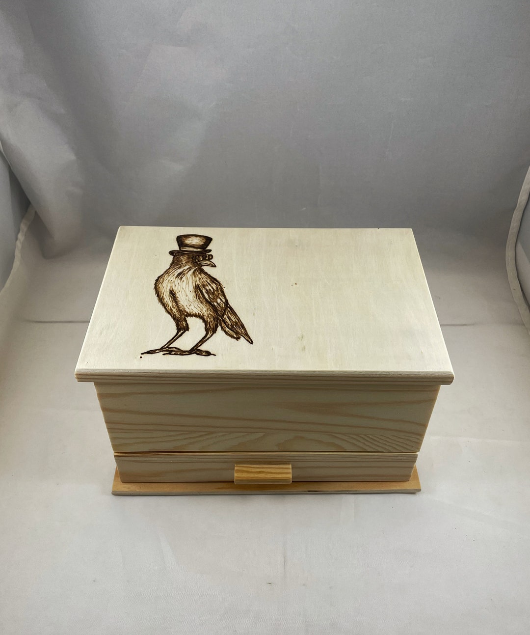 Top Hat Crow Wood Burned Jewelry Box Pyrography Jewelry Storage ...