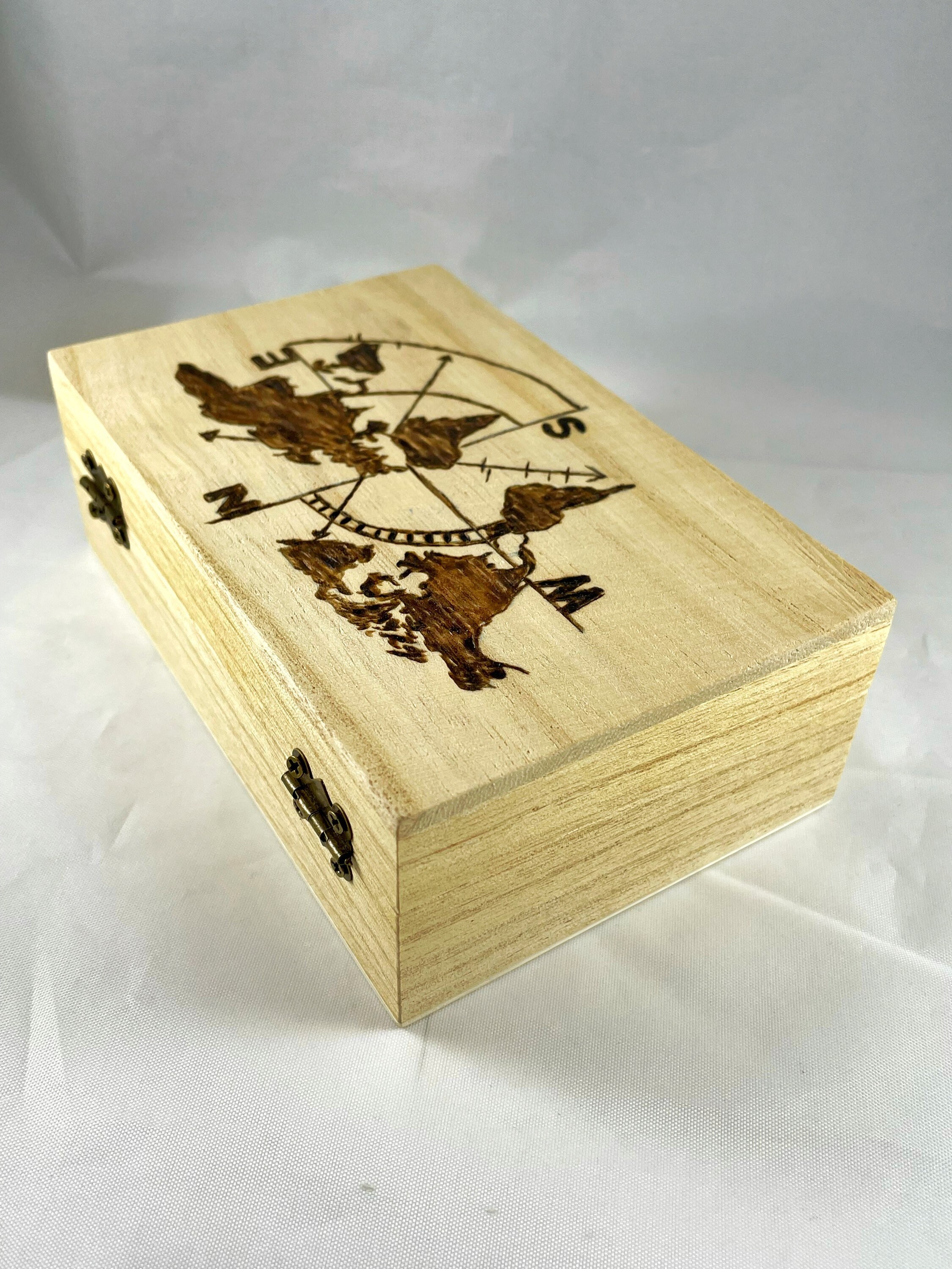 Compass & Map Wood Burn Trinket Box Wood Burn Art/pyrography - Etsy