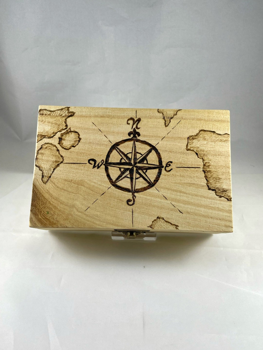 Compass & Map Wood Burn Trinket Box Wood Burn Art/pyrography Treasure ...