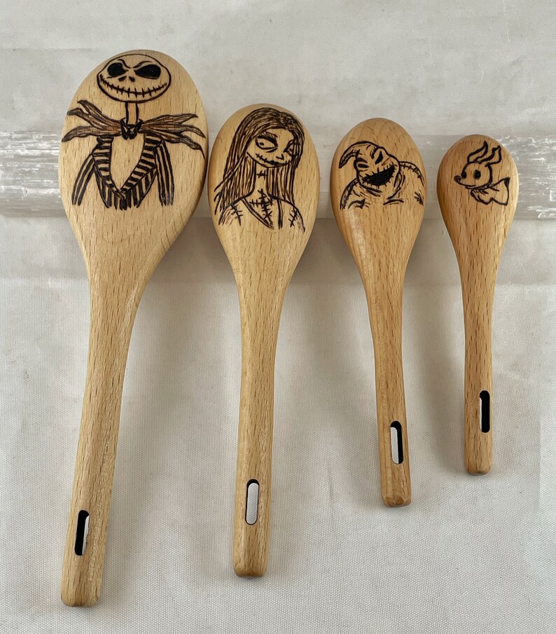 Nightmare Before Christmas Wood Burned Measuring Spoon Set, Pyrography ...