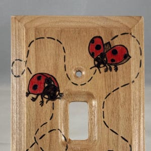Ladybugs Flying Light Switch Plate Cover, Wood Burning Art Pyrography ...