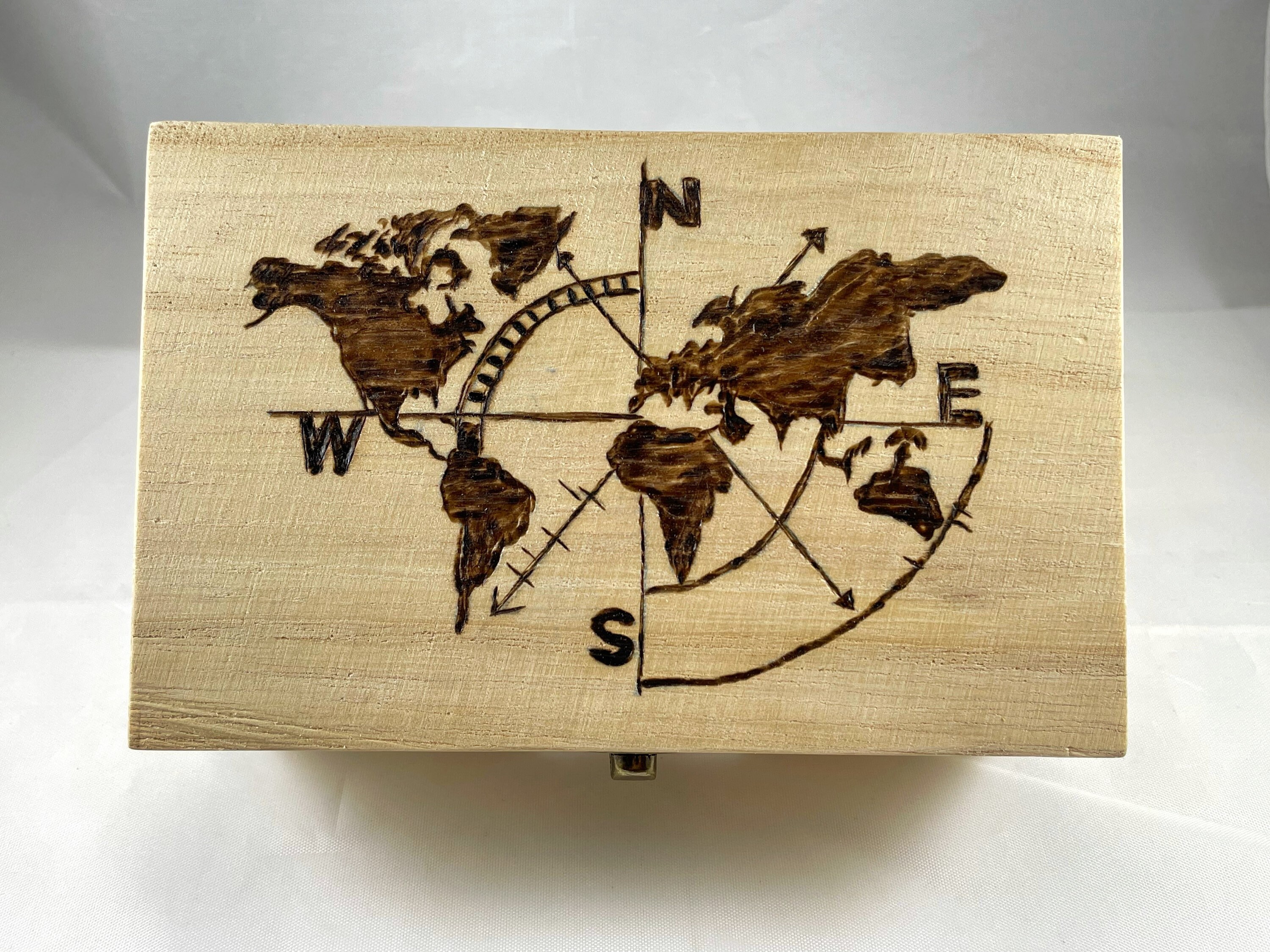 Compass & Map Wood Burn Trinket Box Wood Burn Art/pyrography - Etsy