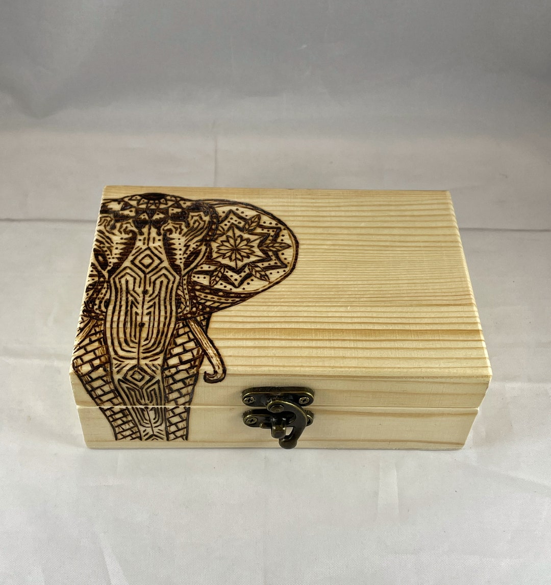 Mandala Elephant Wood Burn Trinket Box Wood Burn Art/pyrography ...