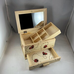 Ladybugs Flying Wood Burned Jewelry Box, Pyrography Wood Burning Art ...
