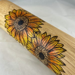 Sunflowers Wood Burned Rolling Pin, Pyrography Wood Burning Art, Unique Kitchen Gift Gadget Tool ...