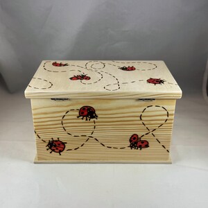 Ladybugs Flying Wood Burned Jewelry Box, Pyrography Wood Burning Art ...