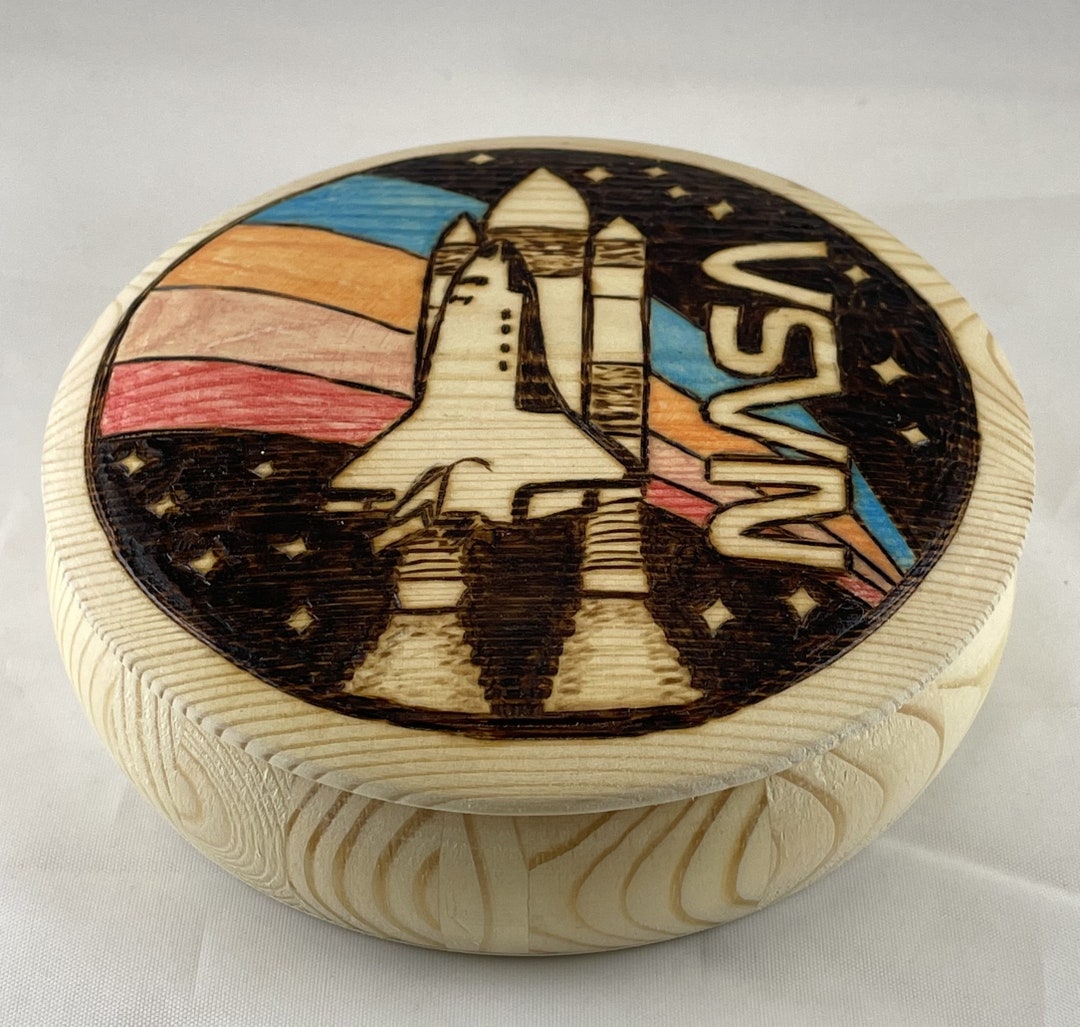 NASA Retro Rainbow Logo Wood Burned Trinket Box | Wood Burn Art ...